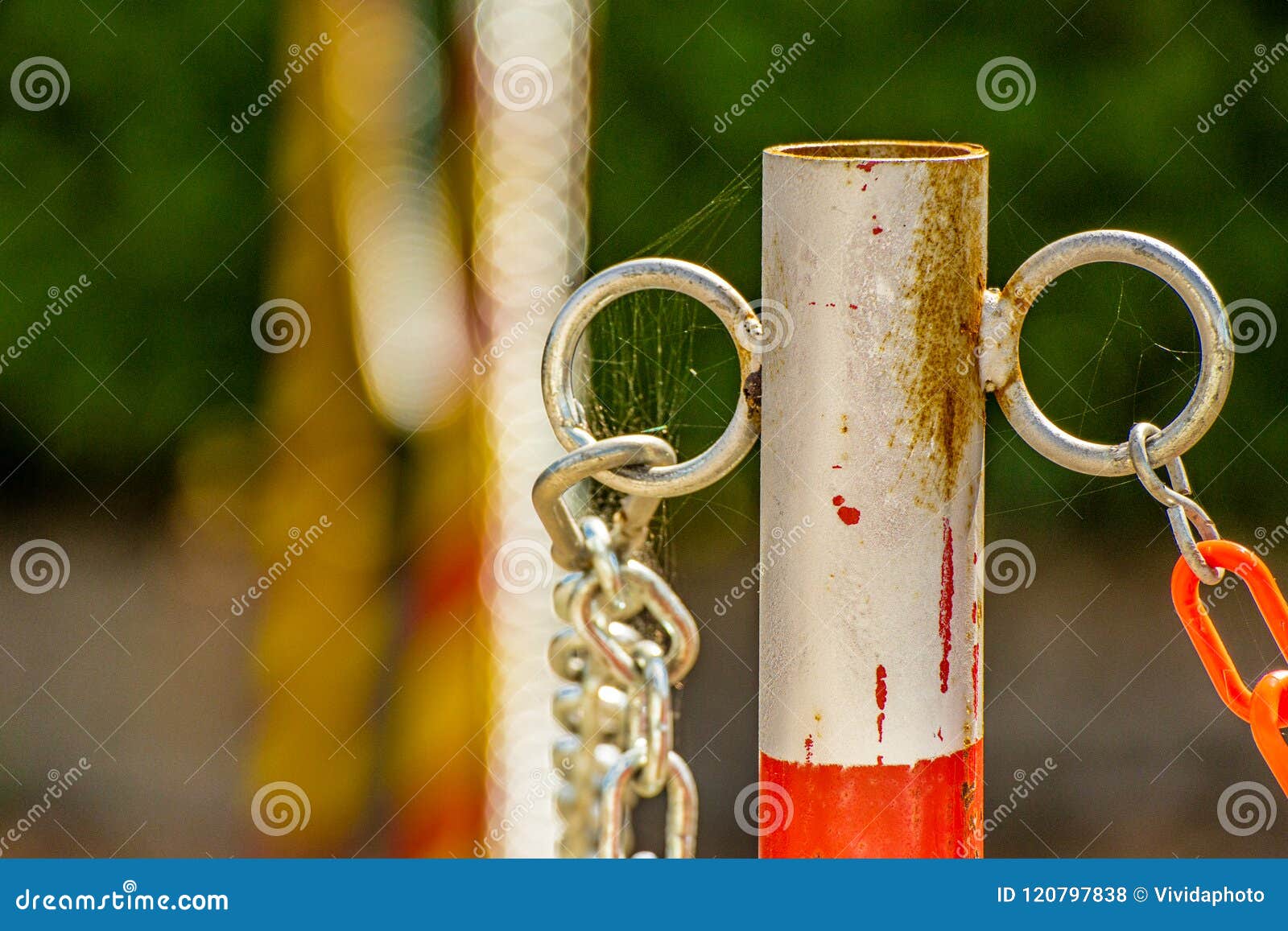 Traffic pole with chains stock photo. Image of steel - 120797838