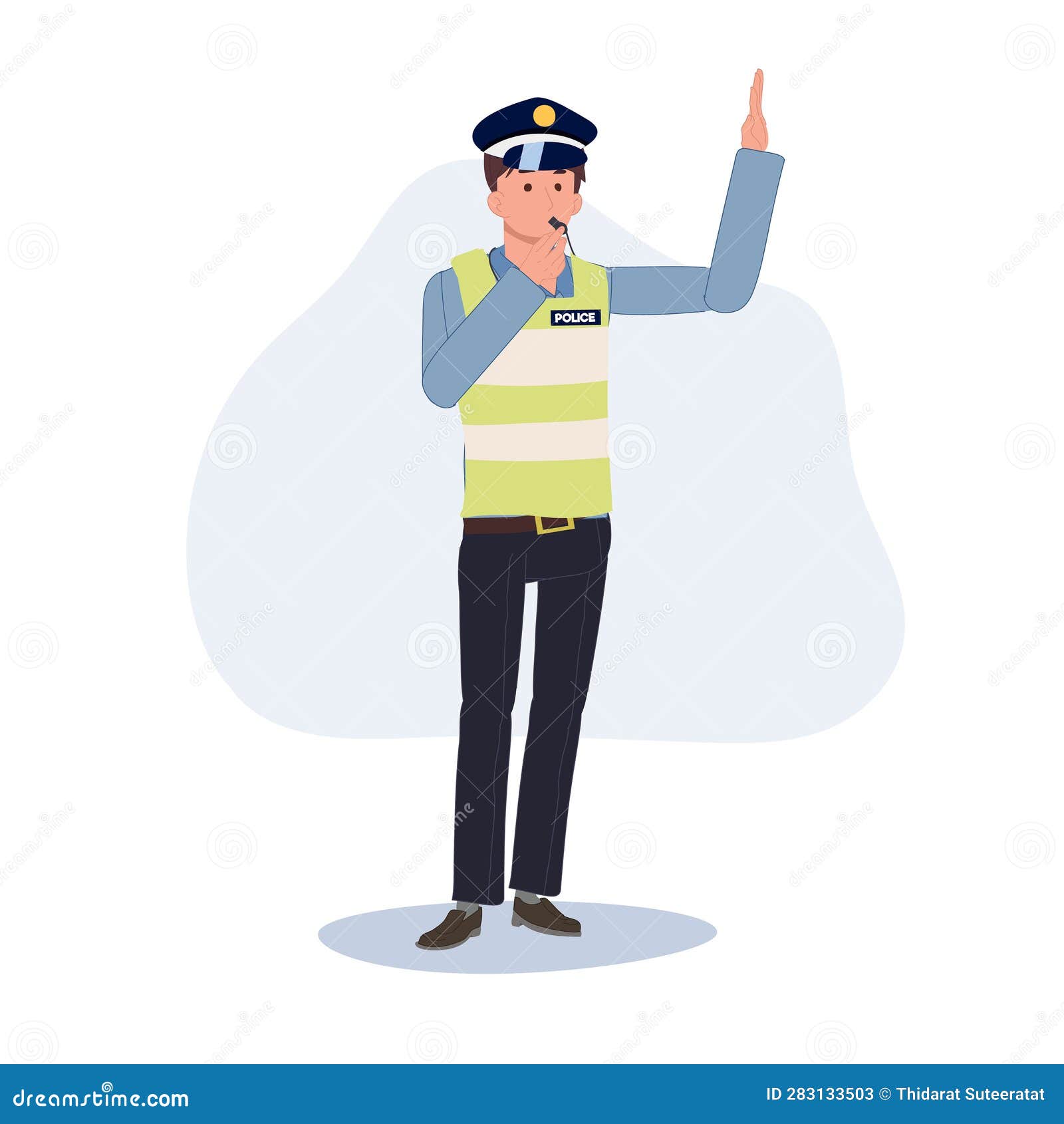 A Traffic Police Blowing Whistle and Gesturing Hand As Stop . Flat ... A Traffic Police Blowing Whistle and Gesturing Hand As Stop . Flat ...