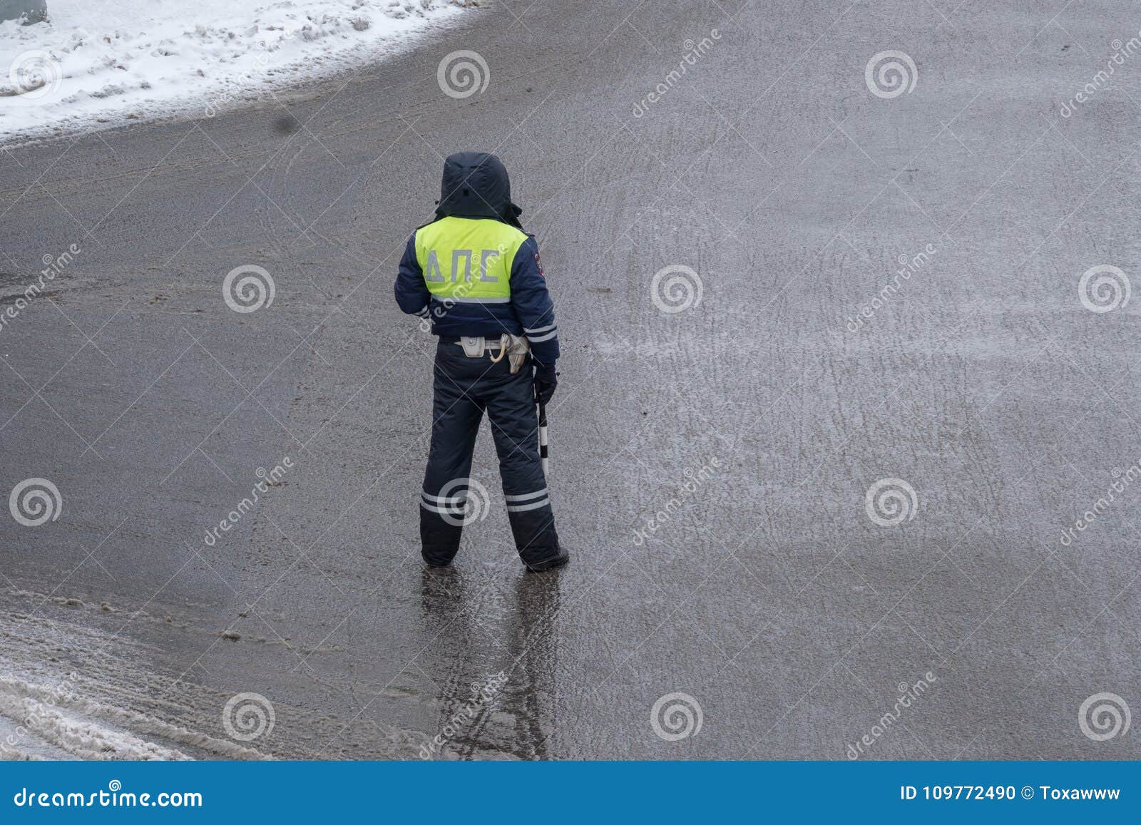 Traffic Policeman on Duty at Winter Stock Photo - Image of people ...