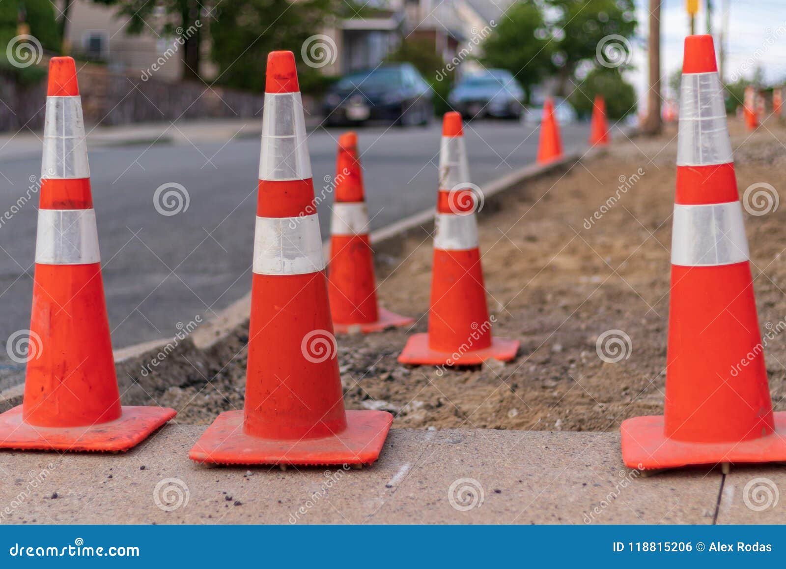 Traffic Red Cones on Street Warning Construction Works Stock Photo ...
