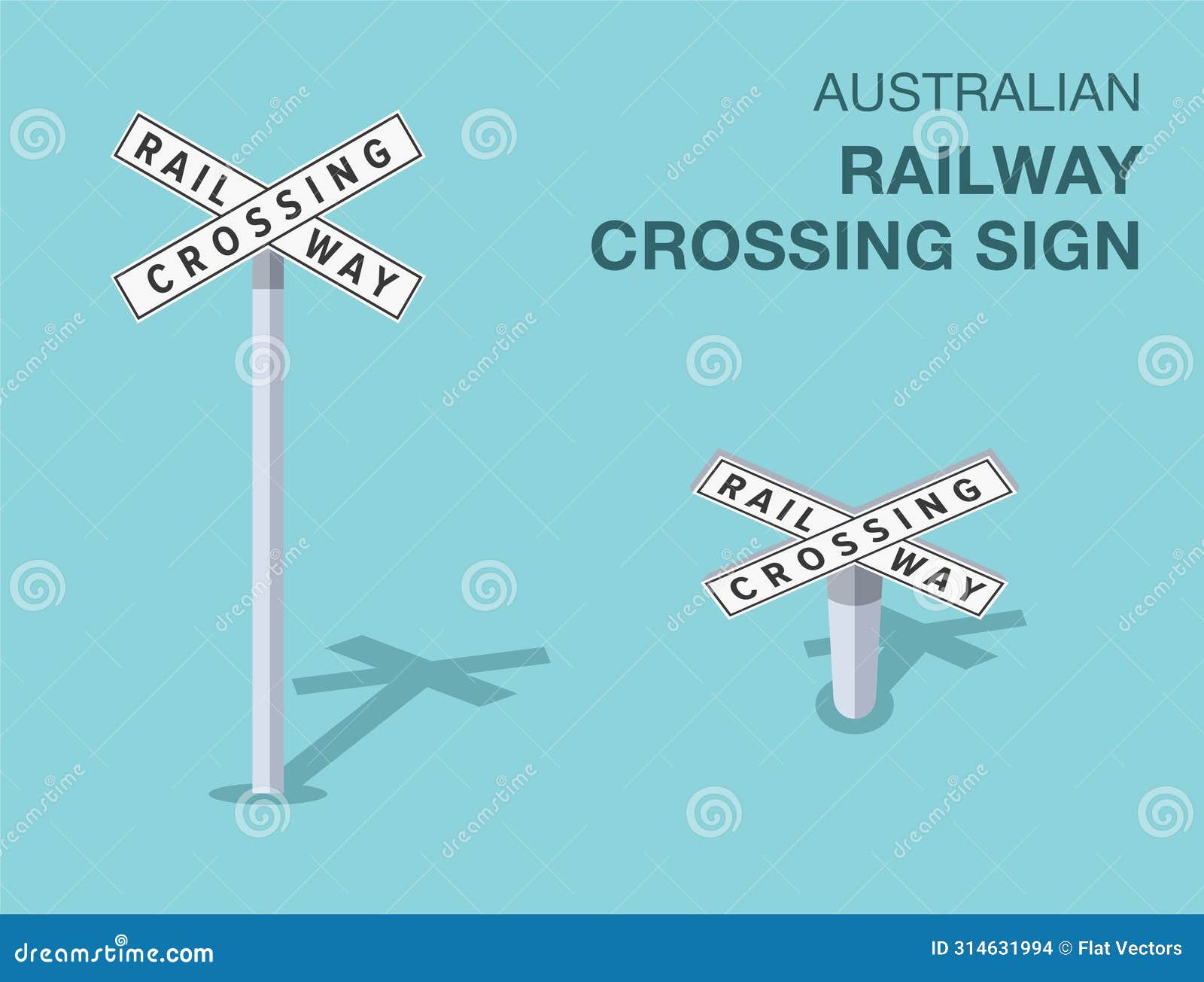 Isolated Australian Railway Crossing Road Sign Front And Top View Stock Vector Illustration