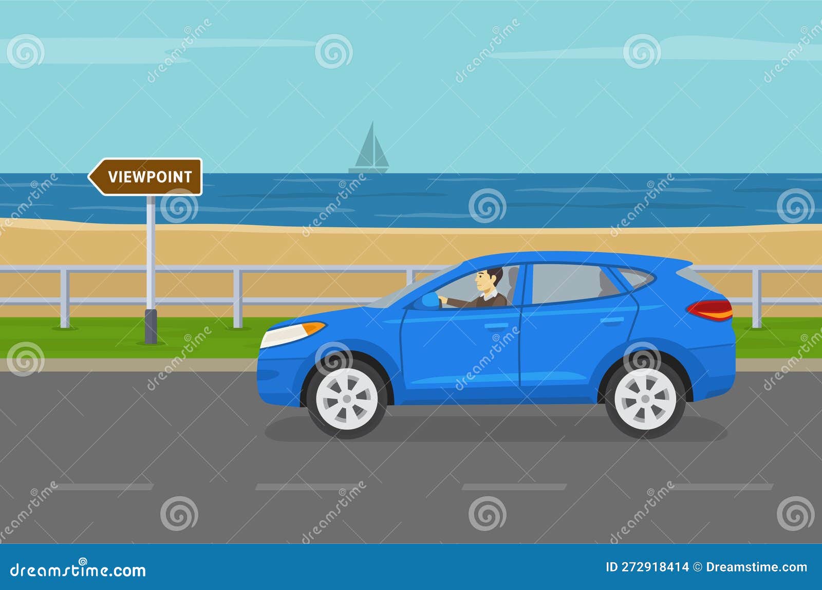 Traffic Regulation. Viewpoint Direction Pointer Sign. Side View of Suv ...