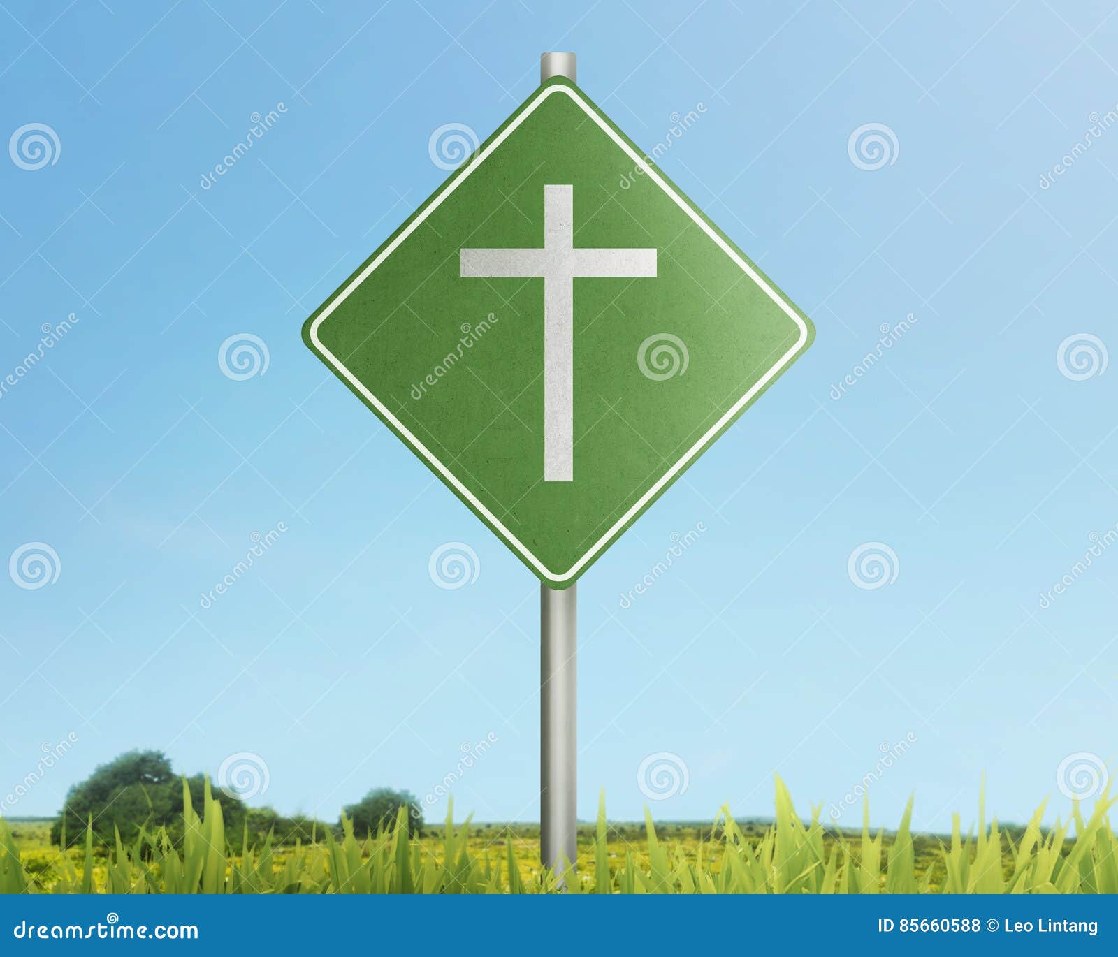 Traffic Road with Christian Cross Stock Photo - Image of road, symbol ...