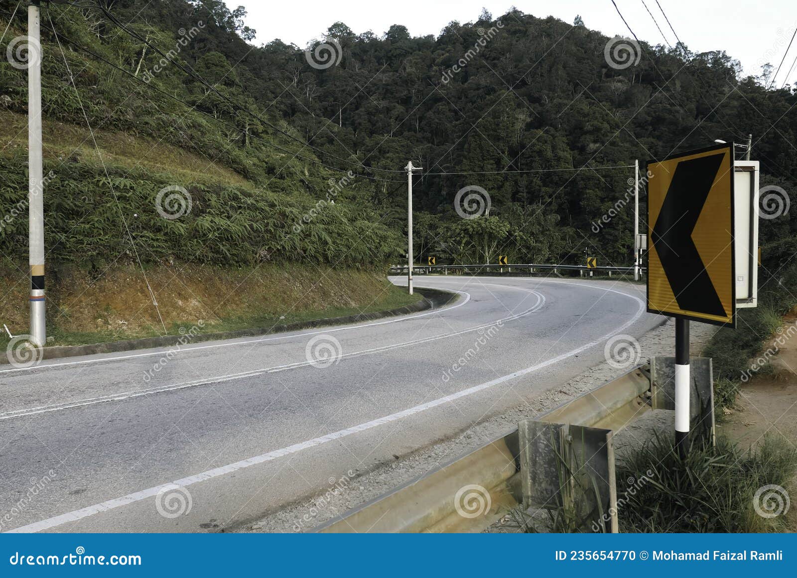 Traffic Road Sign Warning a Sharp Bend in Front on an Empty Street ...