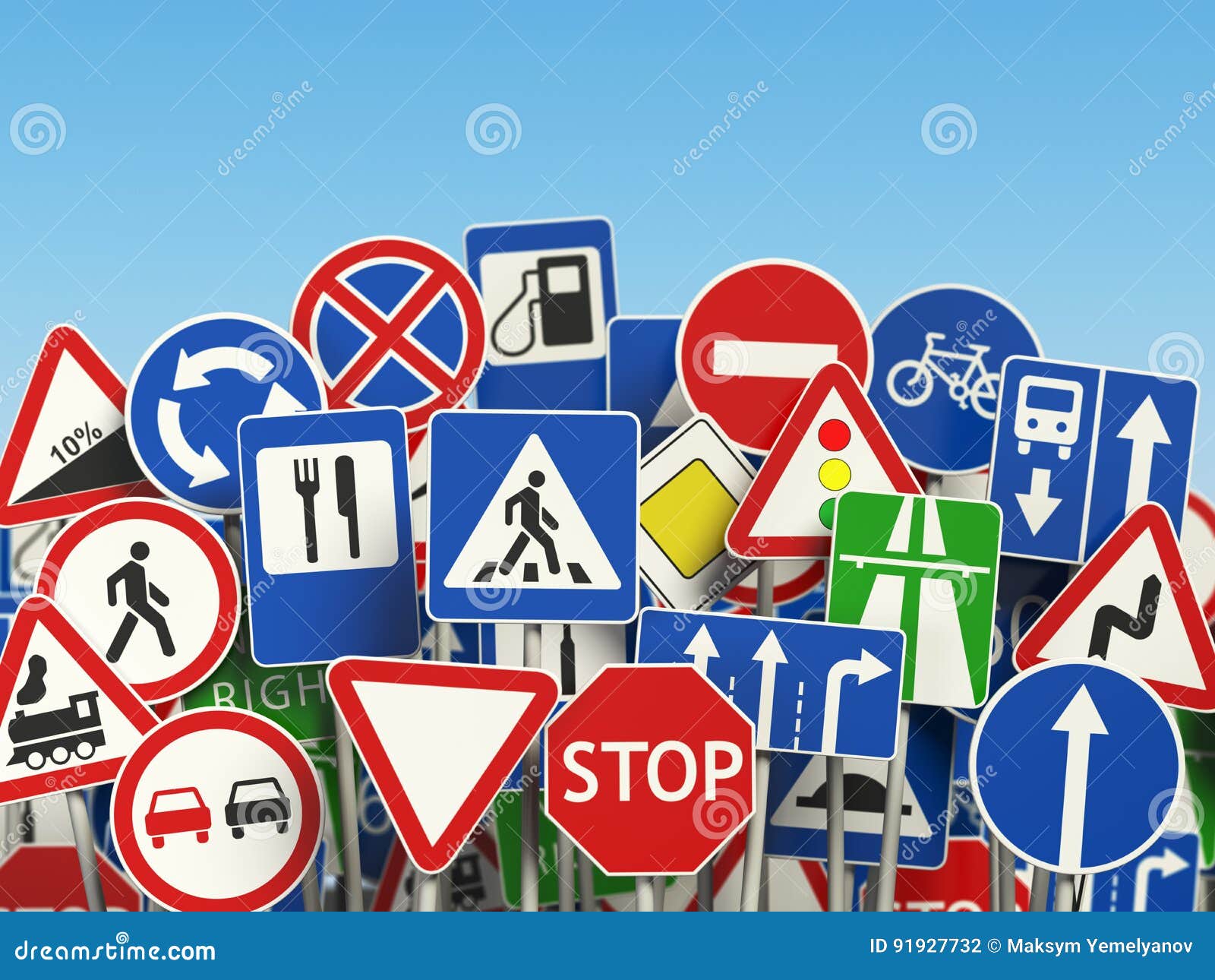 Traffic Road Signs on the Sky Background. Stock Illustration ...