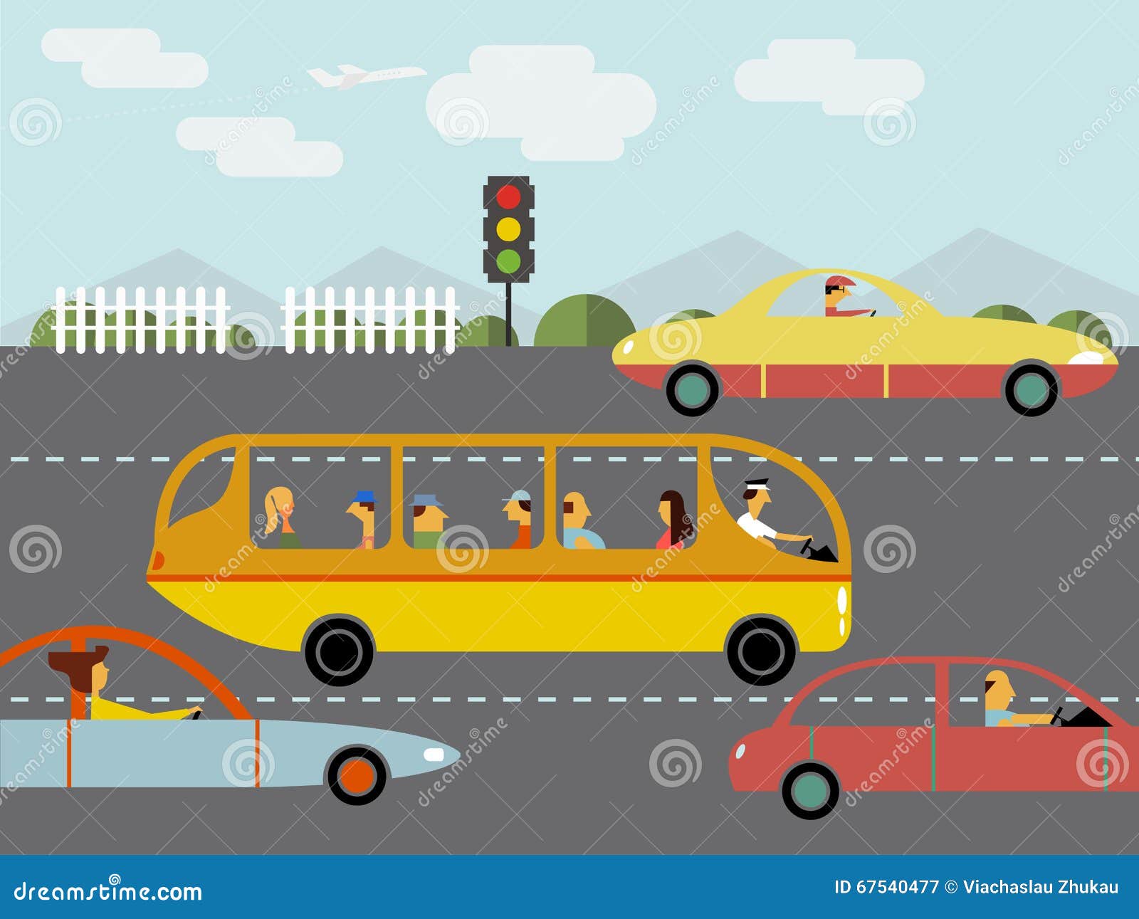 Traffic on the Road. Vector Illustration. Stock Vector - Illustration ...