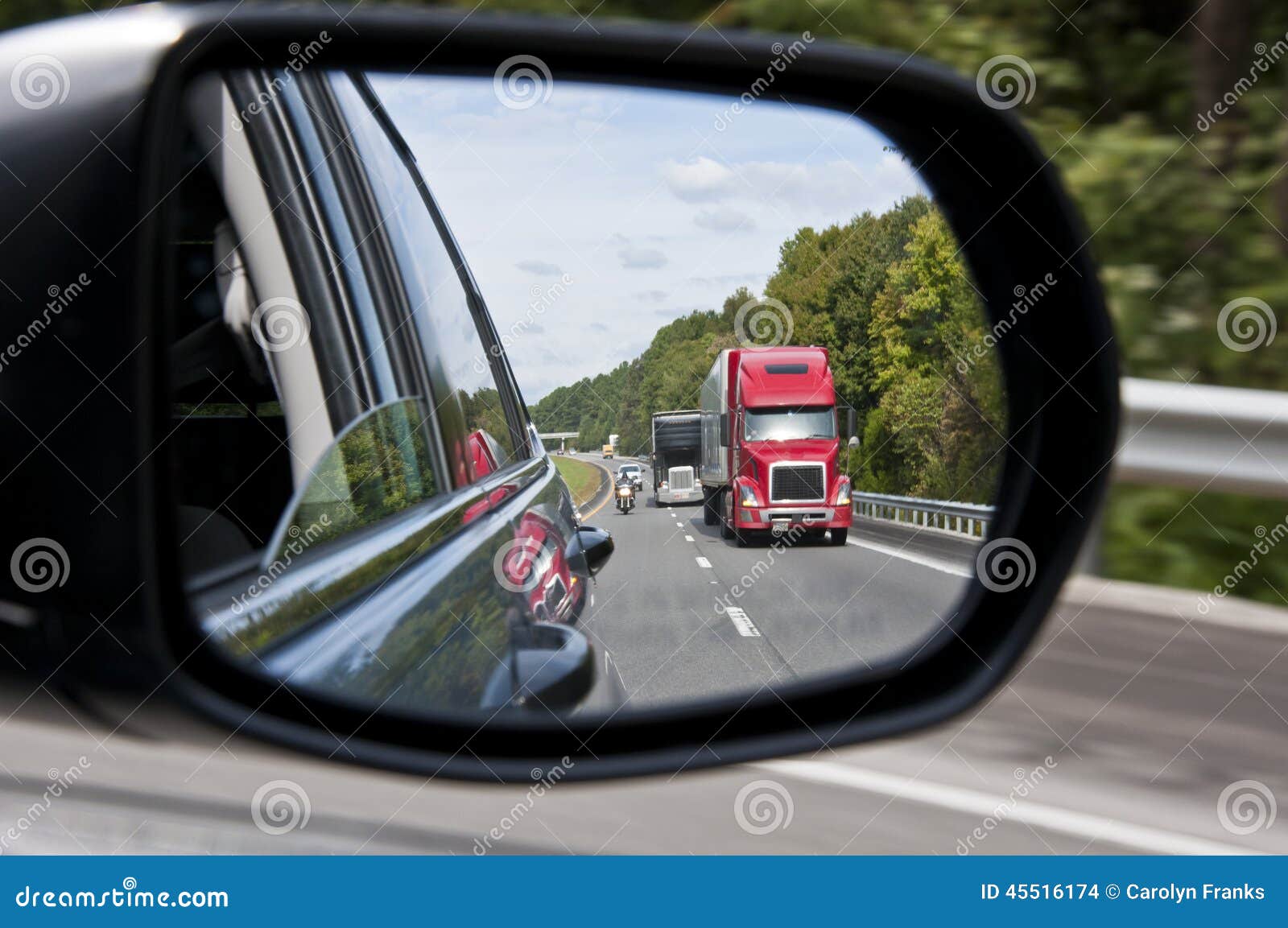 Traffic in Side View Mirror Stock Photo - Image of polluted ...