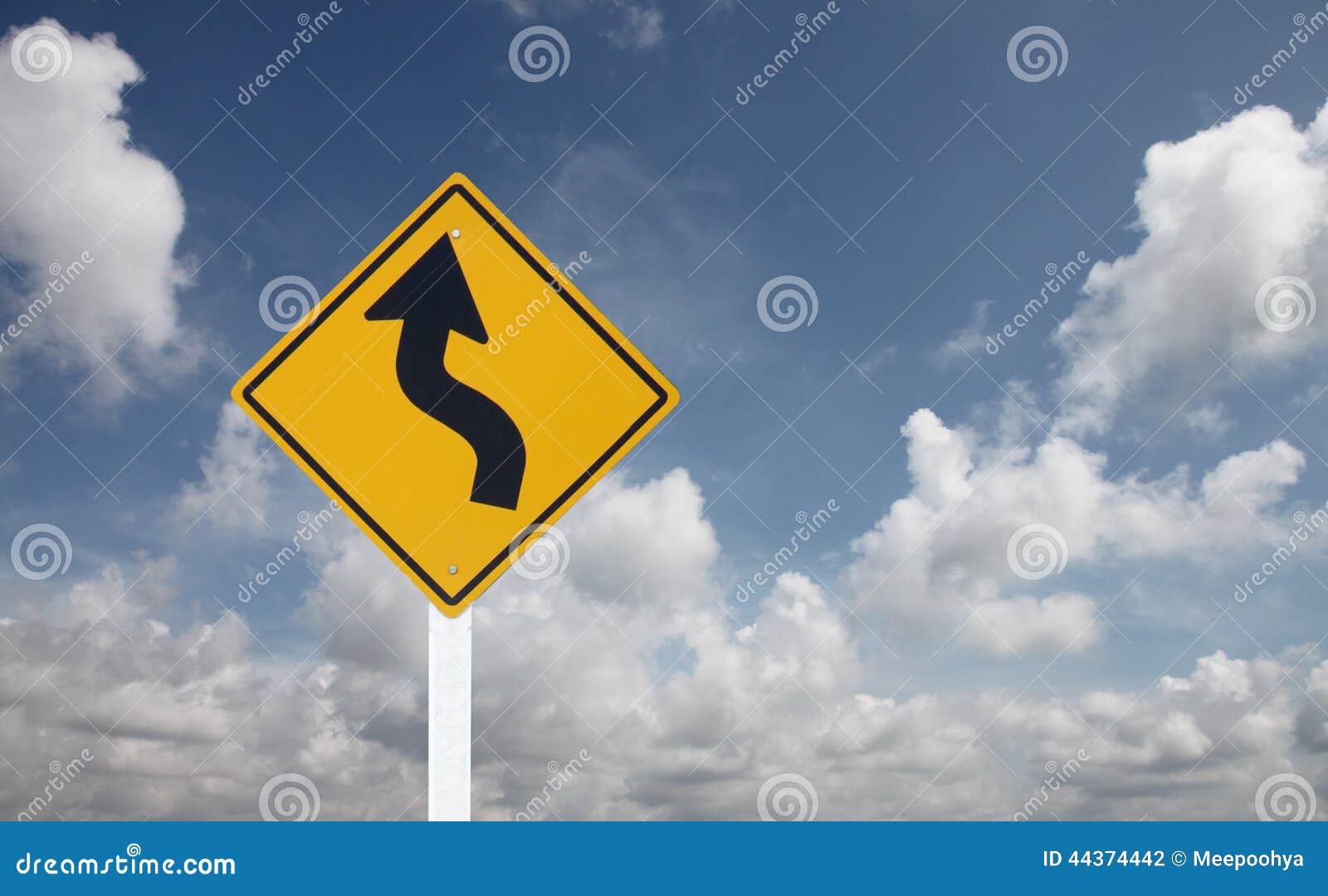Traffic Sign on a Blue Sky. Stock Photo - Image of curve, concept: 44374442