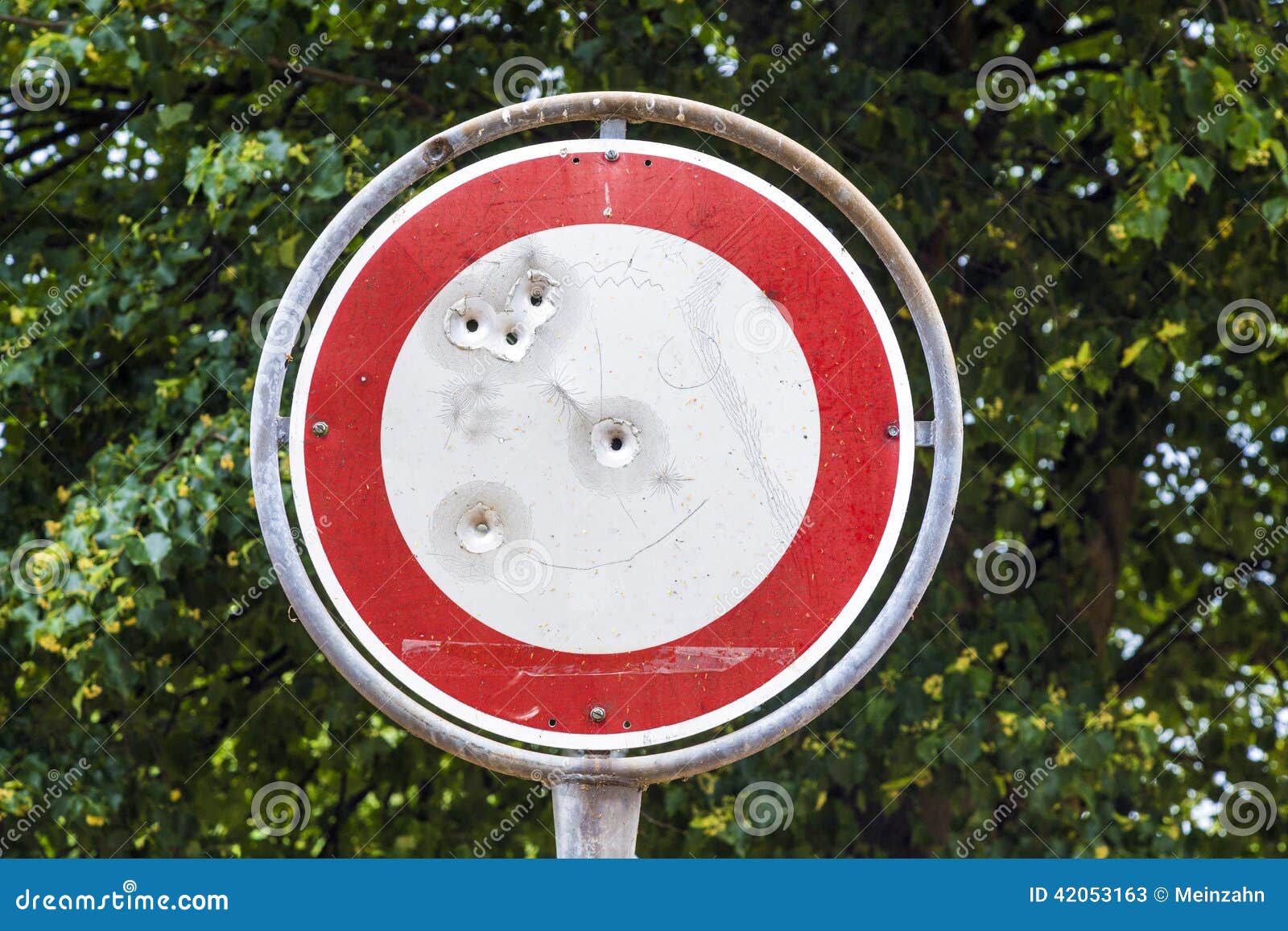 Traffic Sign with Bullet Holes Stock Image - Image of pole, forest ...