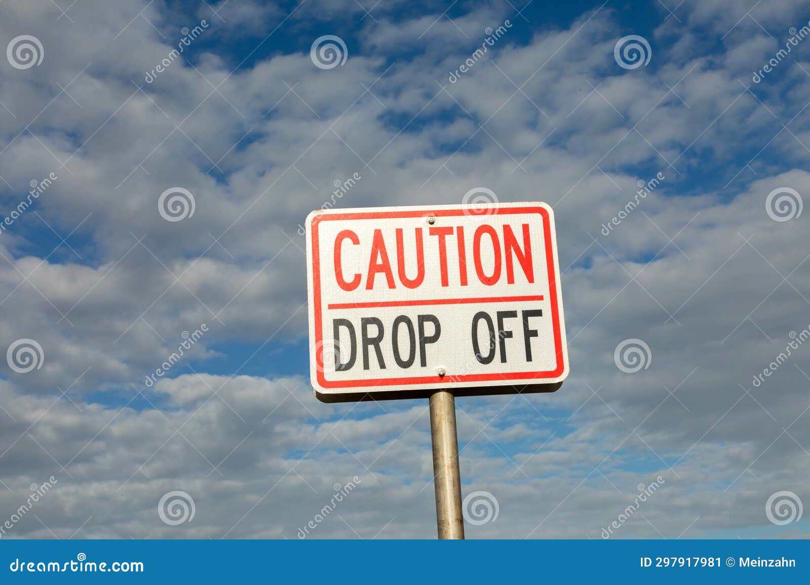 Traffic Sign Caution Drop Off Under Blue Sky Stock Image - Image of ...