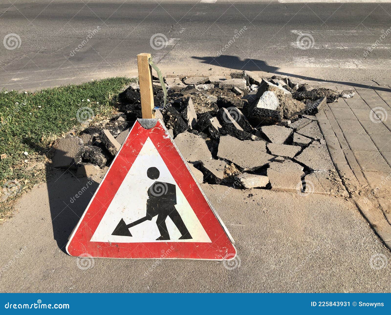 Traffic Sign Construction Zone by the Road in Street Scene Stock Image ...