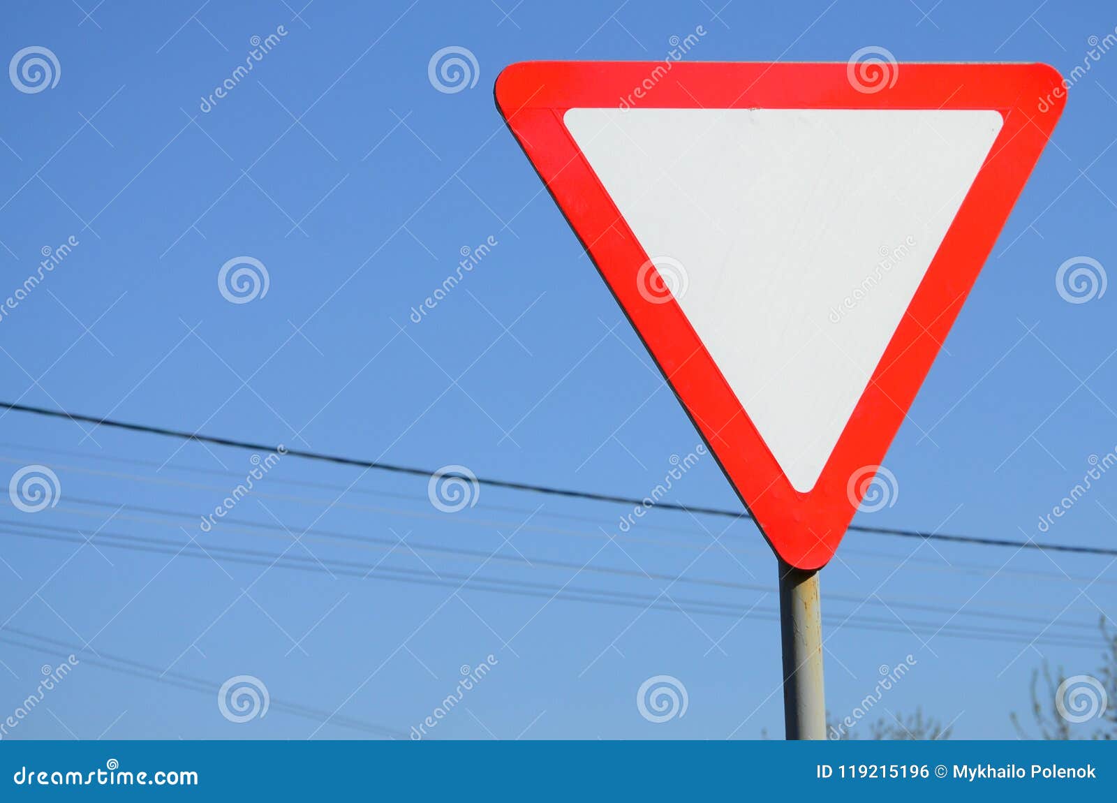 Traffic Sign in the Form of a White Triangle. Give Way Stock Photo ...