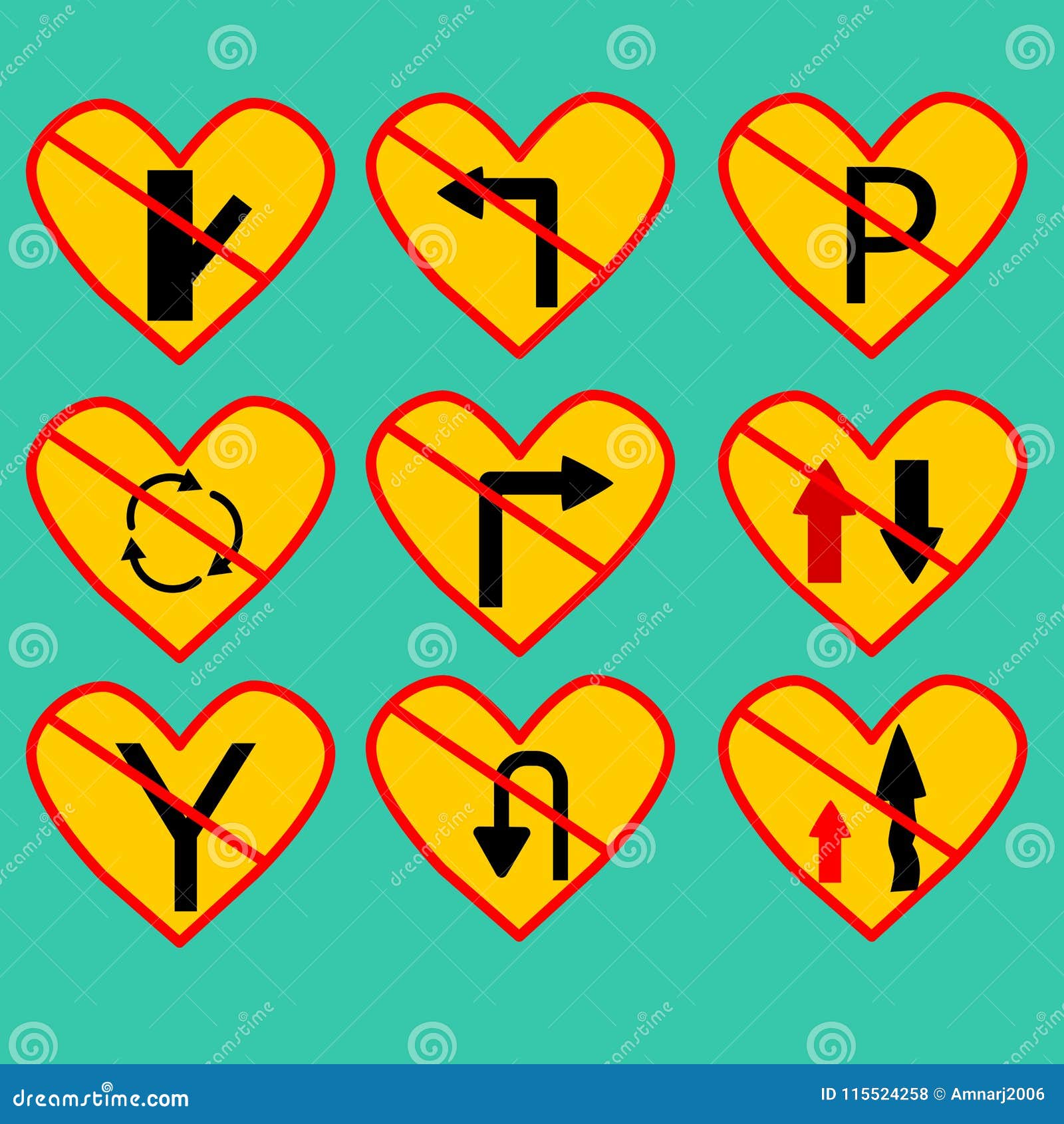 Traffic Sign on Heart Frame Stock Illustration - Illustration of ...