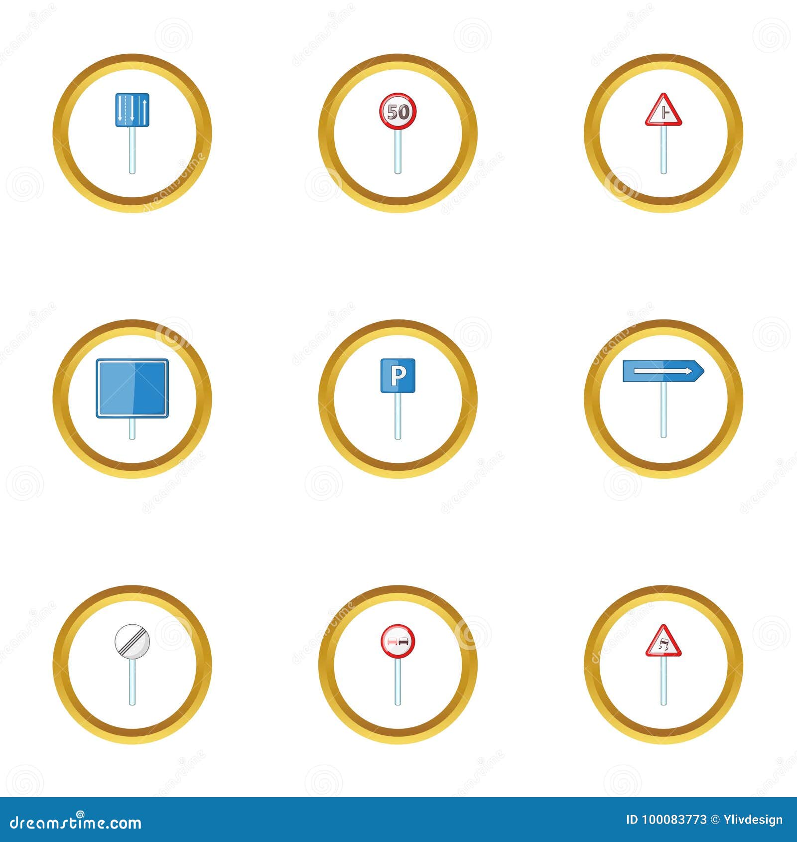 Traffic Sign Icons Set, Cartoon Style Stock Vector - Illustration of ...