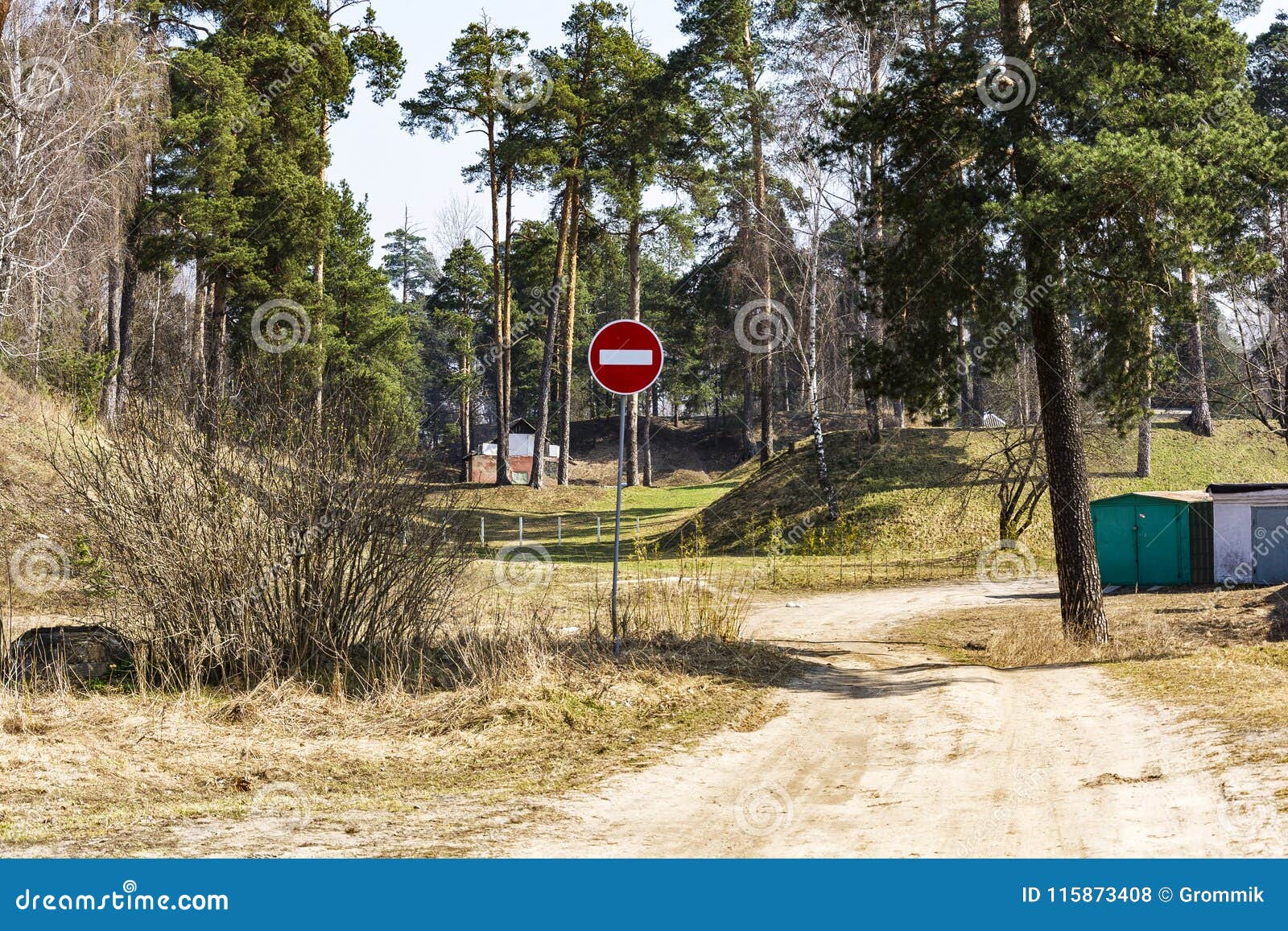 Traffic Sign No Entry on a Country Road Stock Photo - Image of forest ...