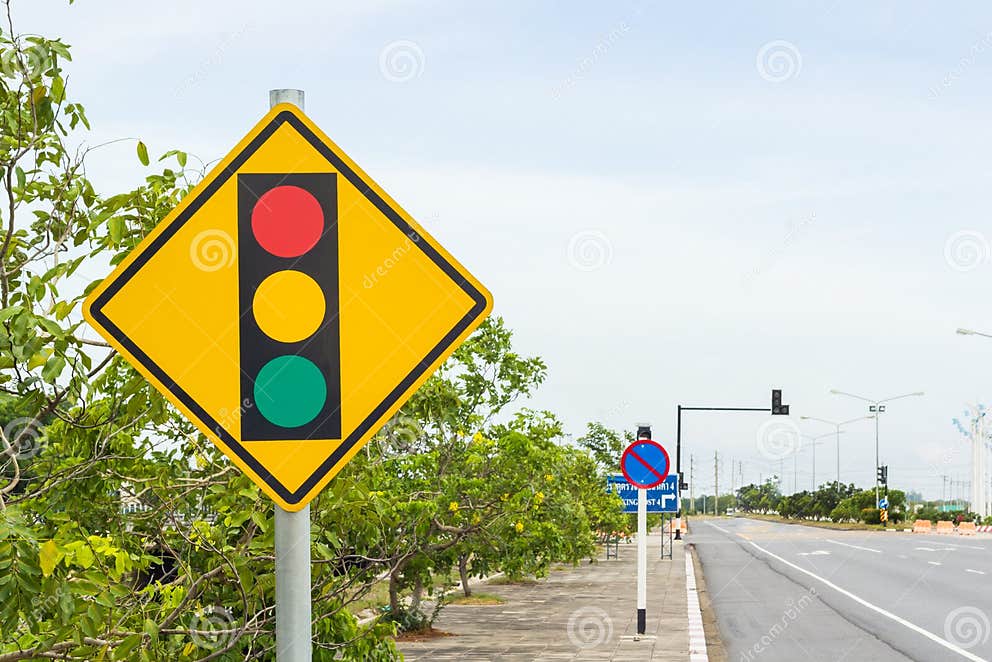 Traffic sign post on road stock photo. Image of street - 56225962