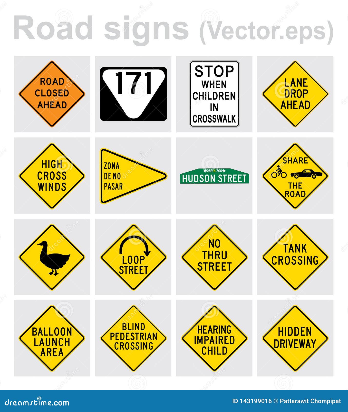 Traffic Sign Road Concept Design Set. Illustration 4x4 Per Set Stock ...