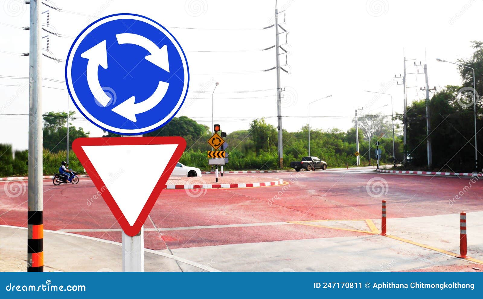 Traffic Sign Roundabout before Circular Intersection or Junction Stock ...