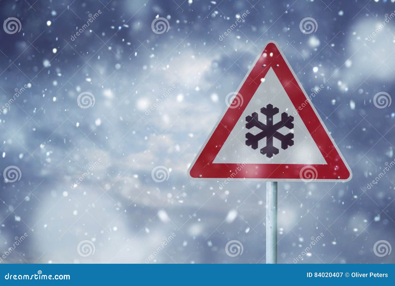 Traffic sign snowfall stock image. Image of season, snow - 84020407