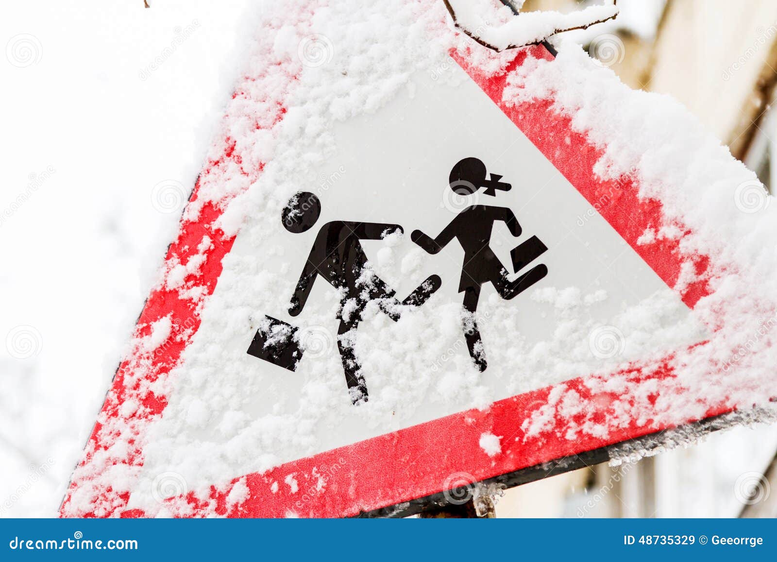 Traffic Sign after a Snowstorm Stock Image - Image of silhouette ...