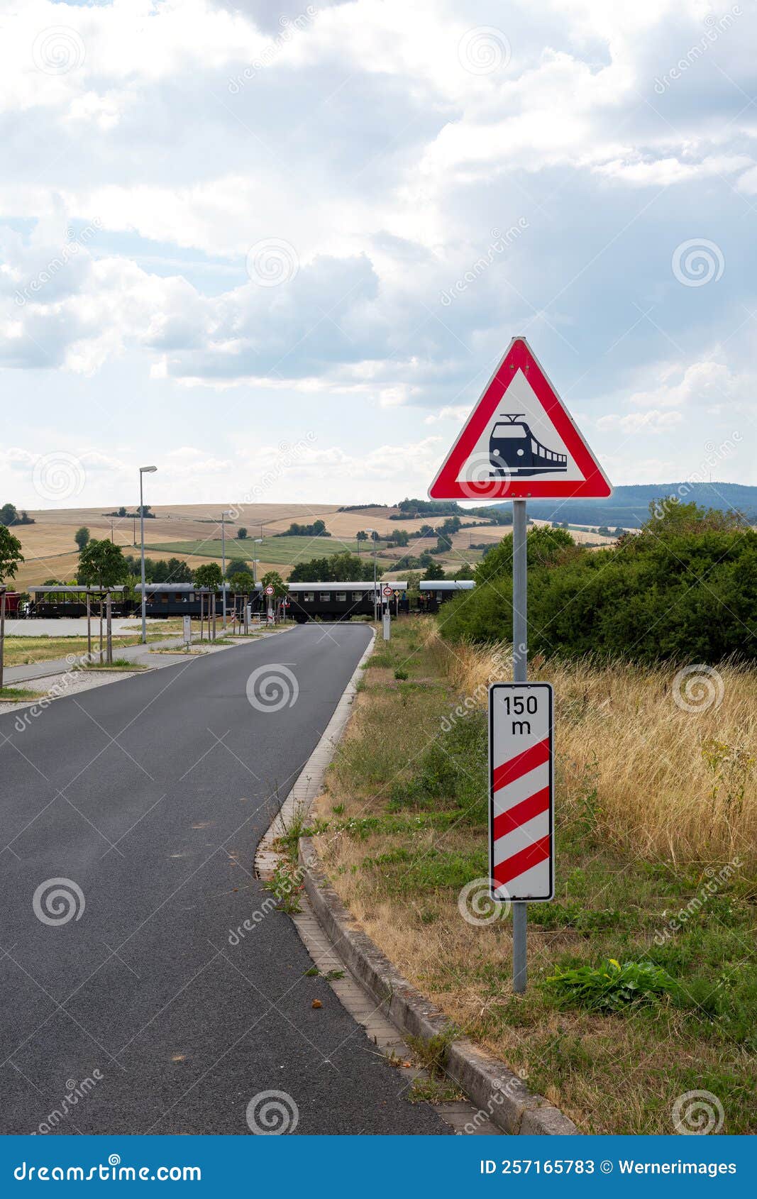Traffic Sign To Catious of Train Crossing Stock Image - Image of ...