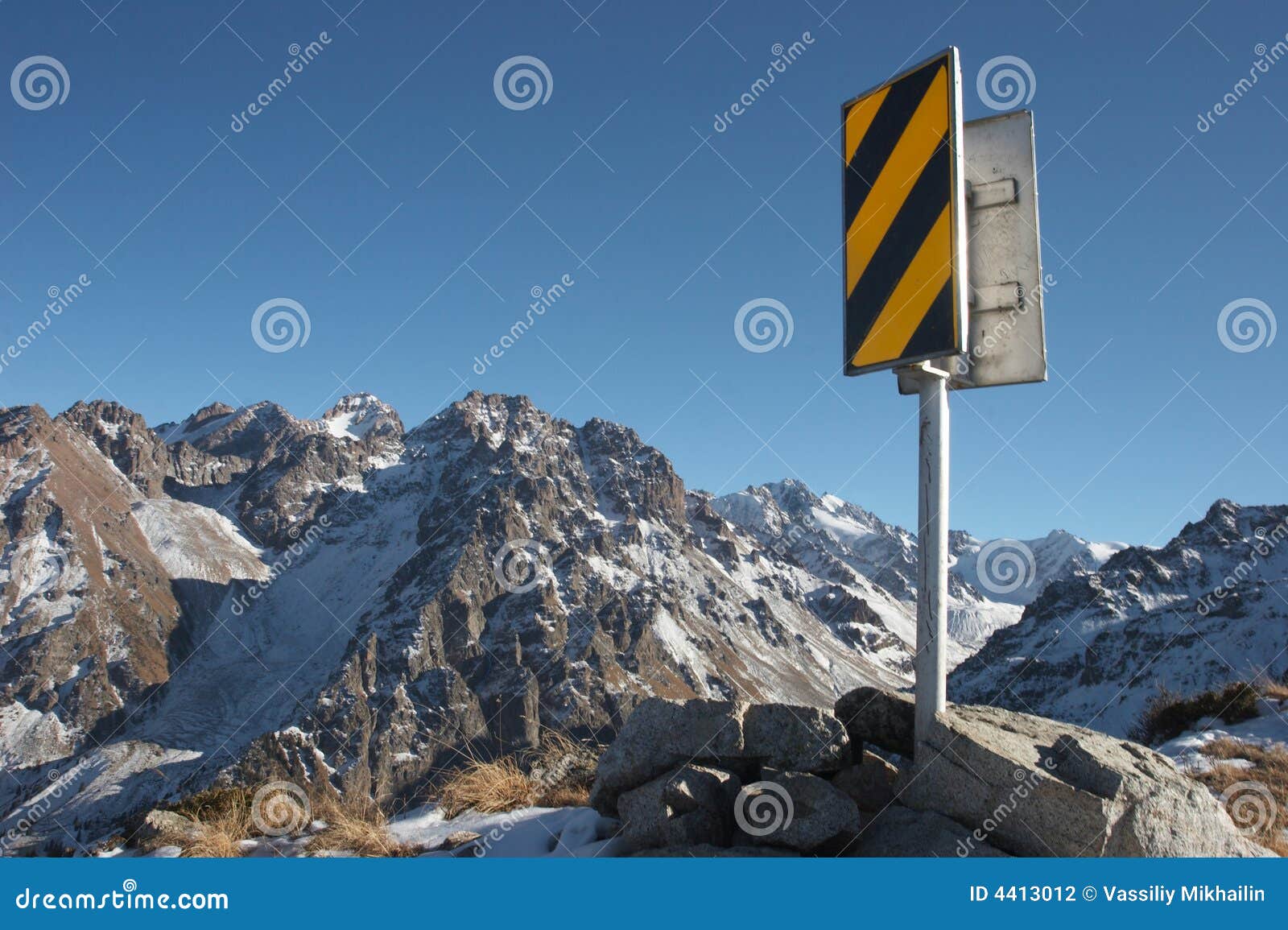 Traffic Sign on the Top of Mountain Stock Photo - Image of cold ...