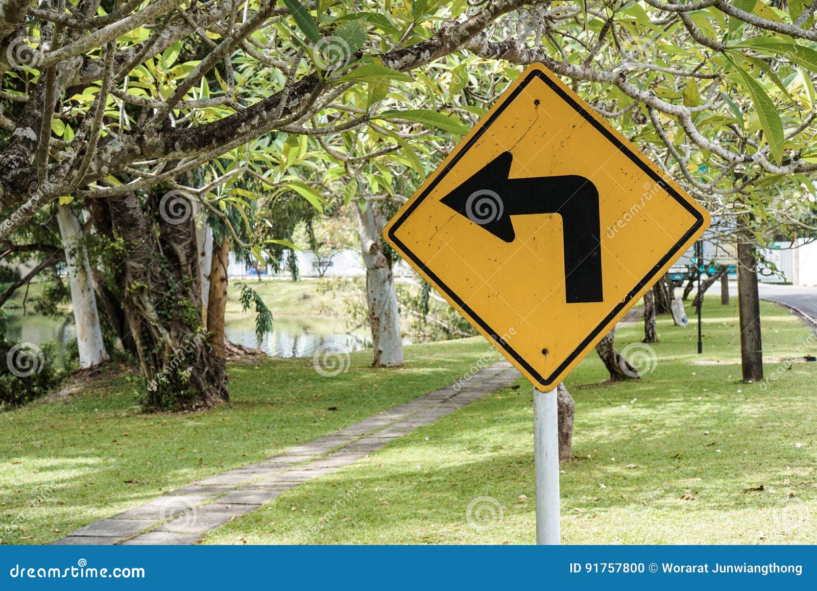 Traffic sign stock photo. Image of sign, warning, left - 91757800