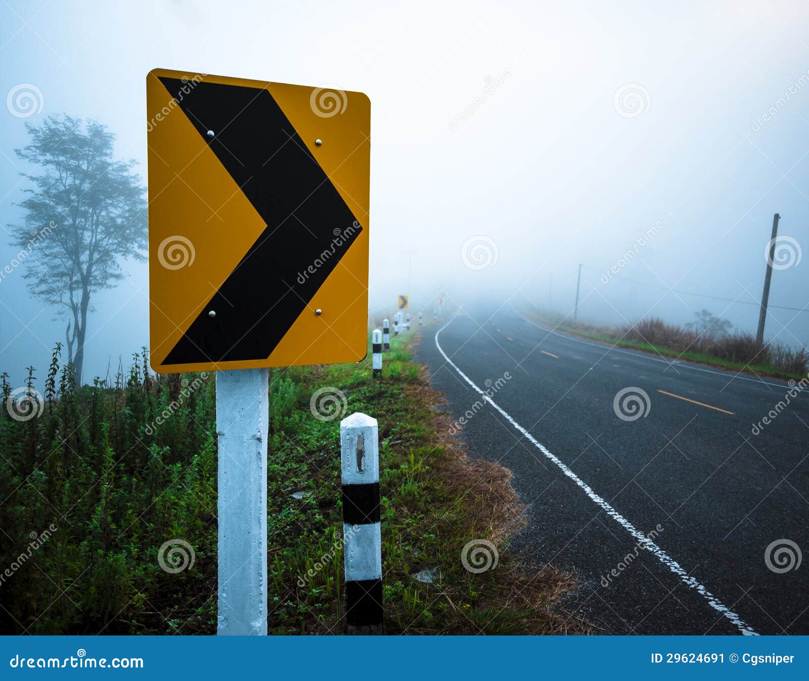 Traffic Sign Turn Right To the Mist Stock Image - Image of control ...