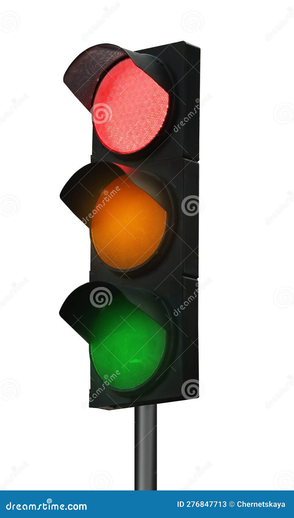 Traffic Signal with Three Lights Isolated on White Stock Image - Image ...