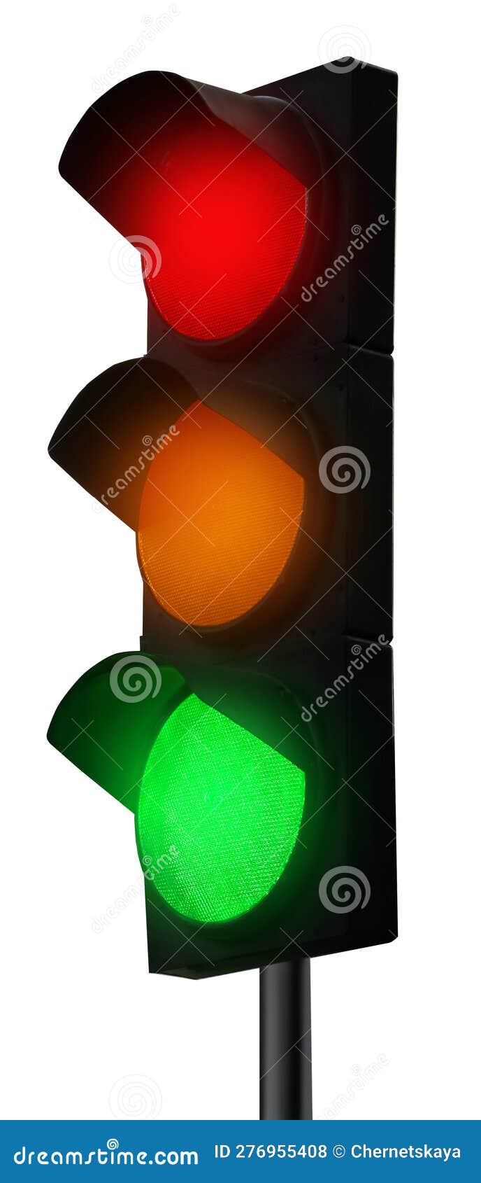 Traffic Signal with Three Lights Isolated on White Stock Photo - Image ...