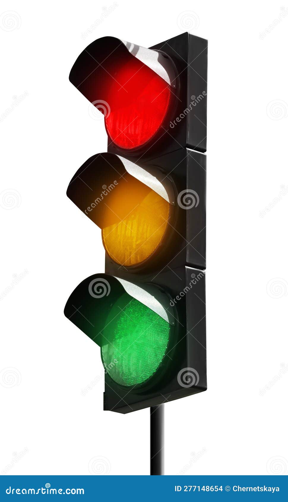 Traffic Signal with Three Lights Isolated on White Stock Photo - Image ...