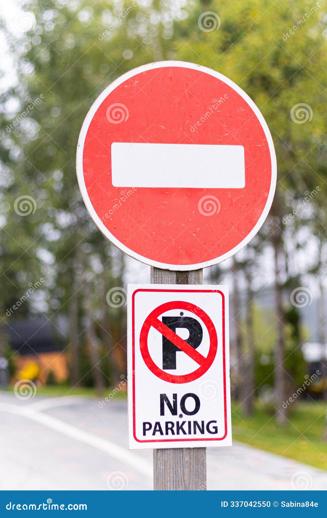 Traffic Signs, Brick Sign, and No Parking Sign Stock Photo - Image of ...