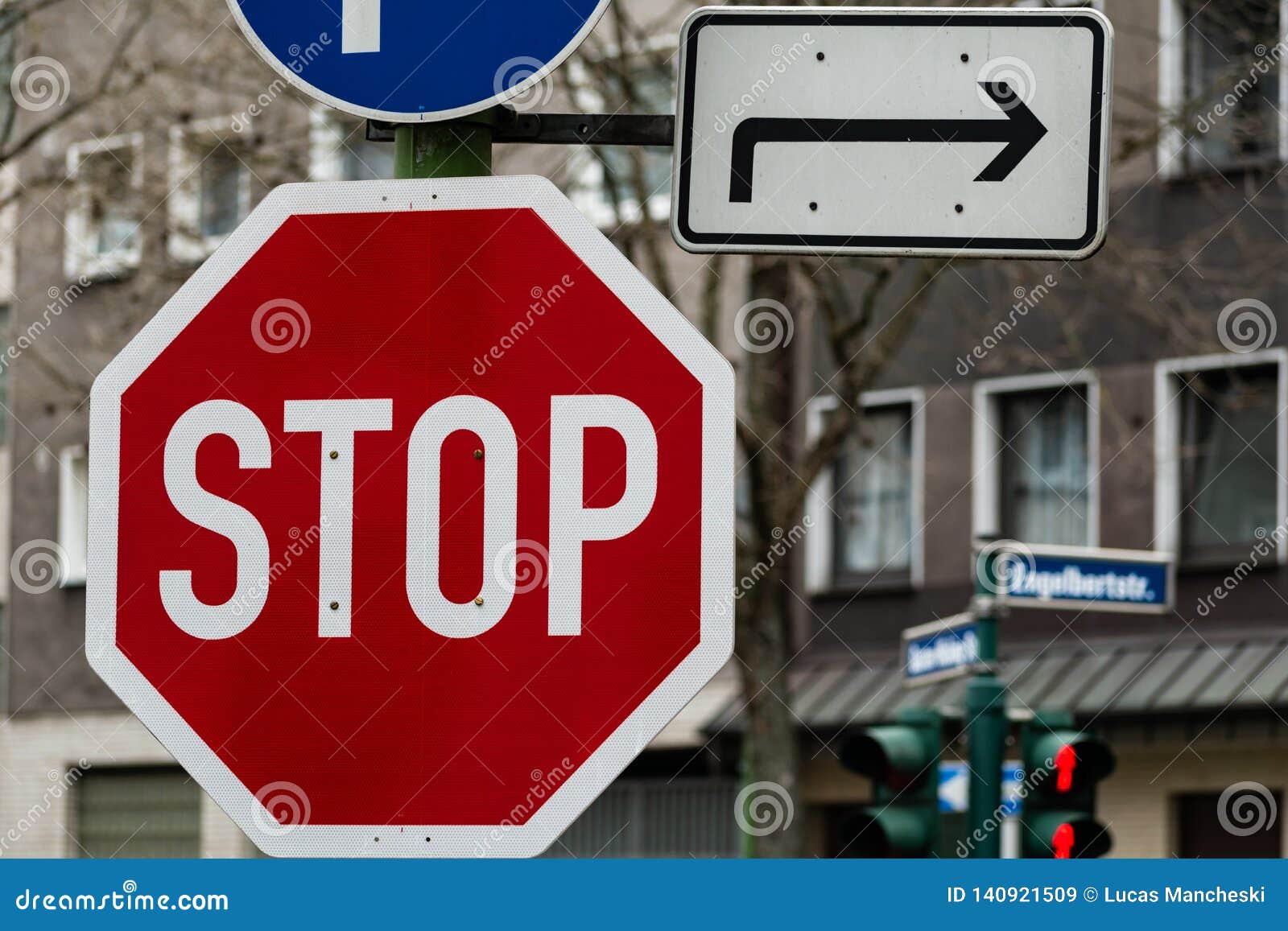 Traffic Signs of Caution and Direction Closeup Stock Image - Image of ...