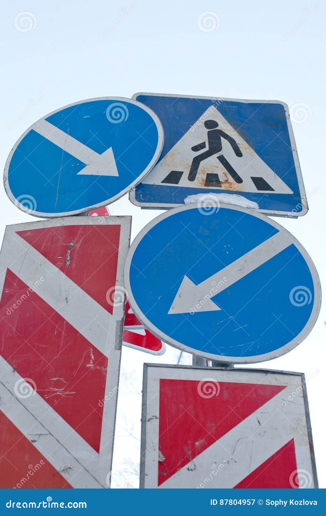 Traffic signs conflict stock image. Image of blue, mandatory - 87804957