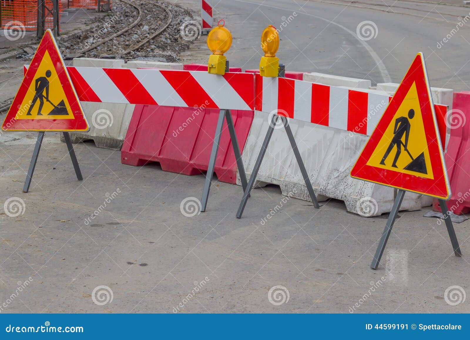 Traffic Signs for Construction Works in Street Stock Image - Image of ...