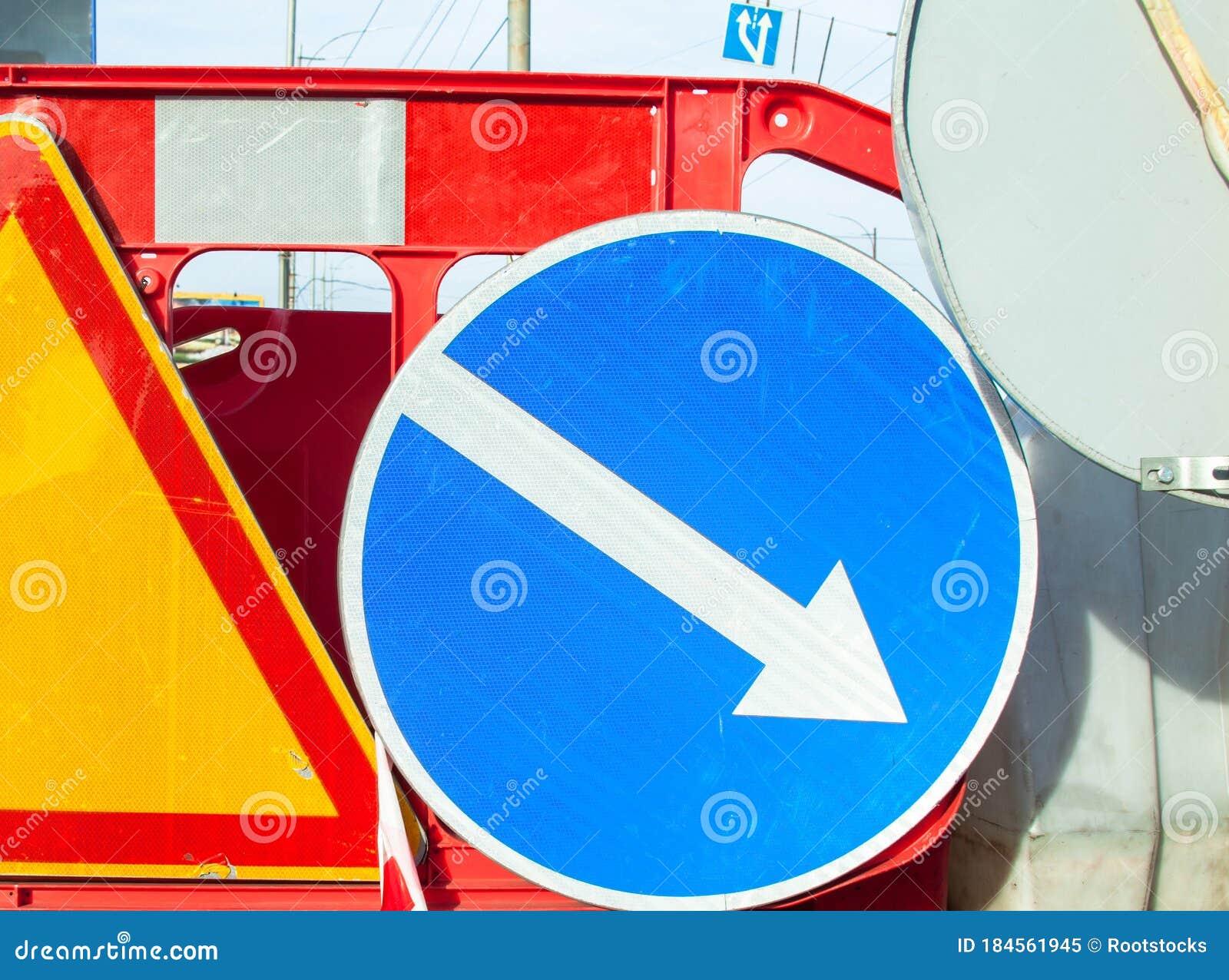 Traffic signs stock image. Image of construction, blue - 184561945