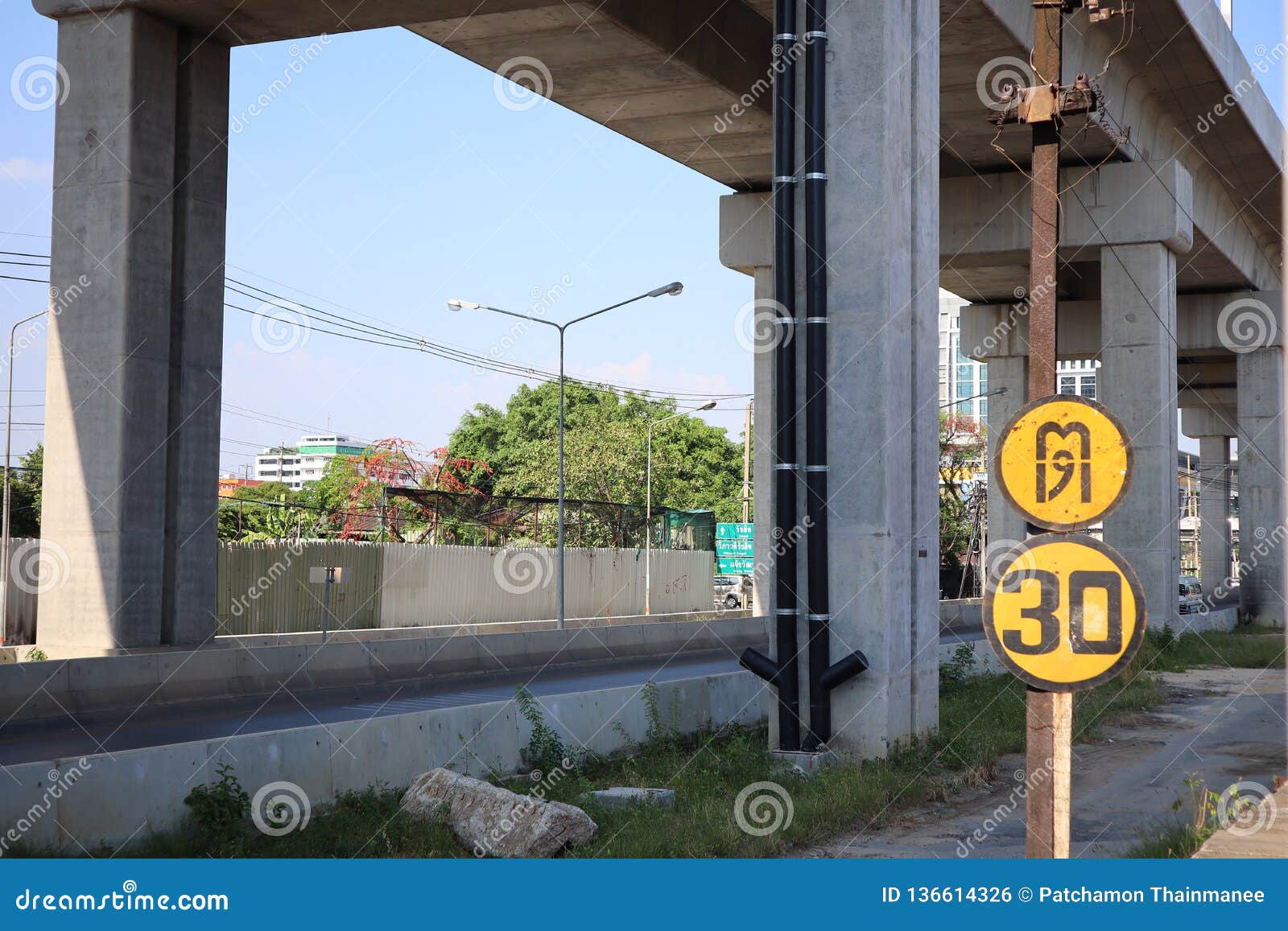 Traffic Signs on the Main Road with Large Mortar Posts Stock Photo ...