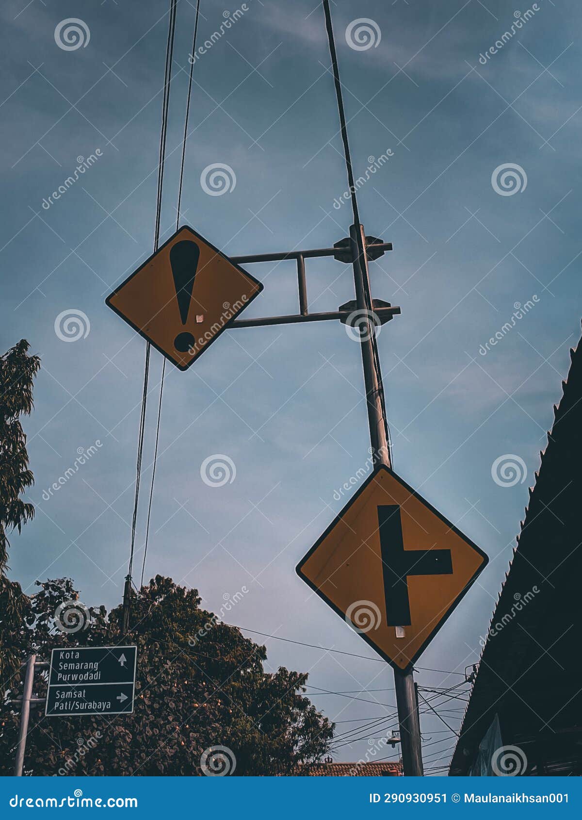 Traffic signs at a market stock image. Image of wind - 290930951