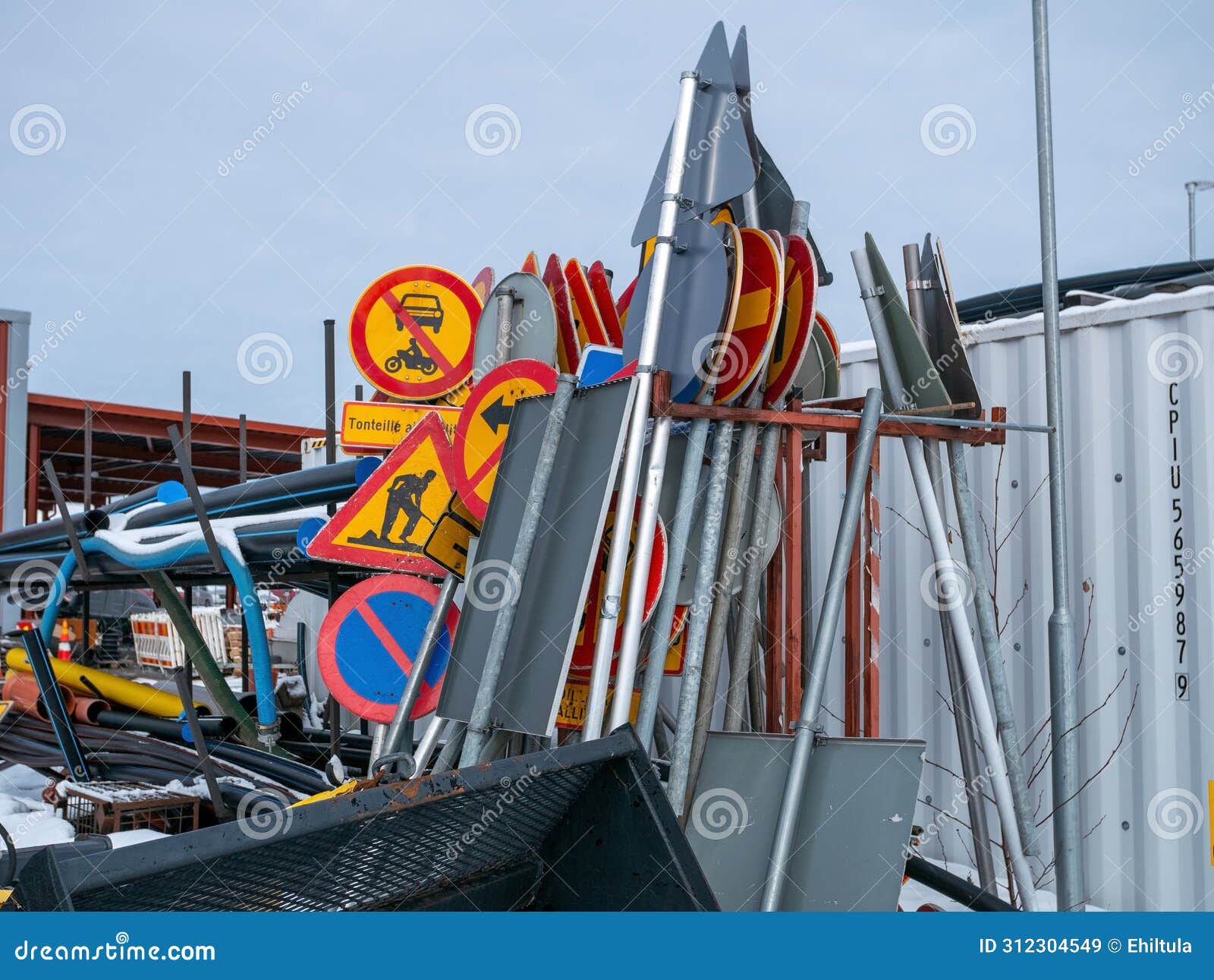 Traffic Signs on an Outdoor Storage Area Stock Image - Image of place ...