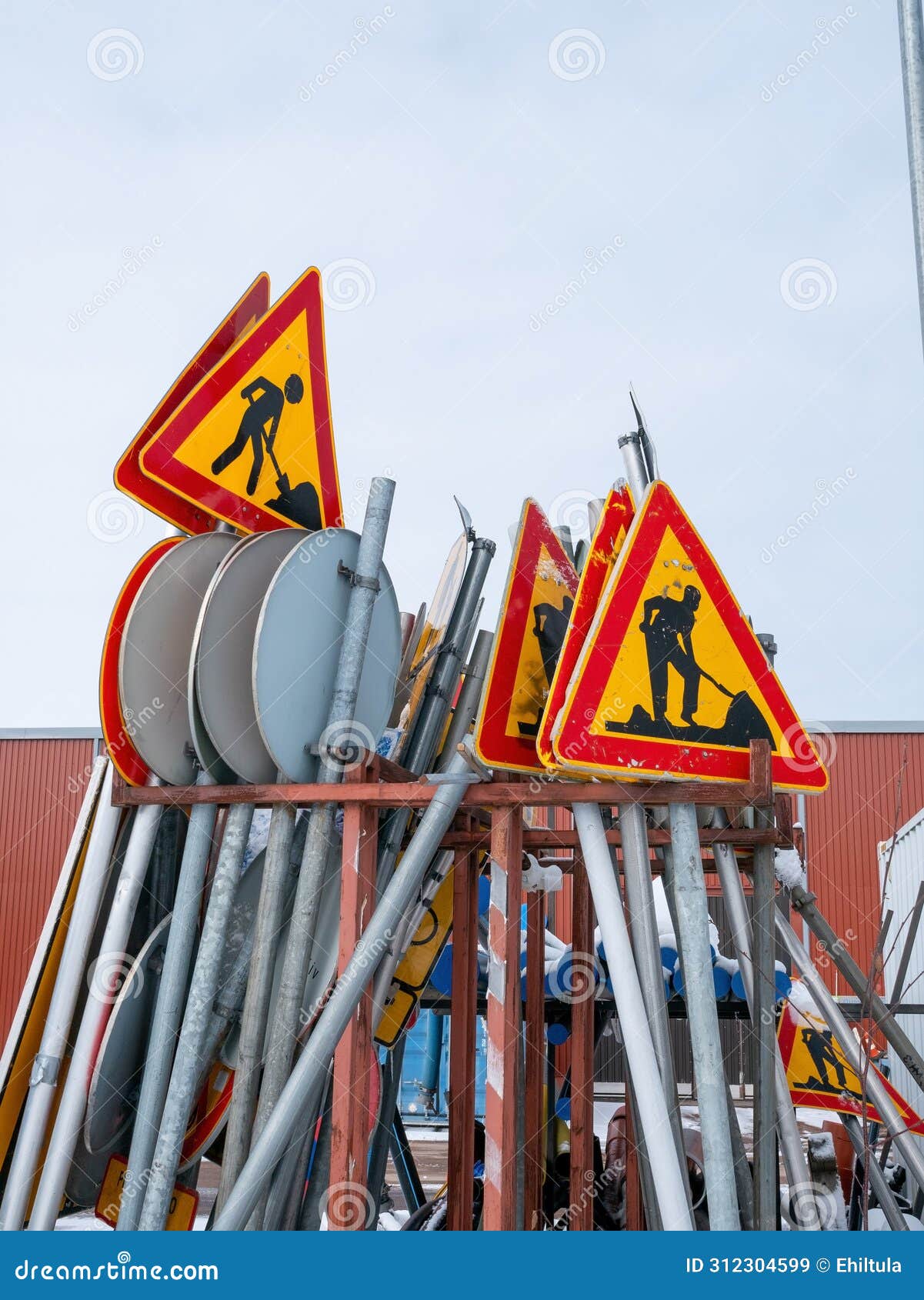 Traffic Signs on an Outdoor Storage Area Stock Image - Image of caution ...