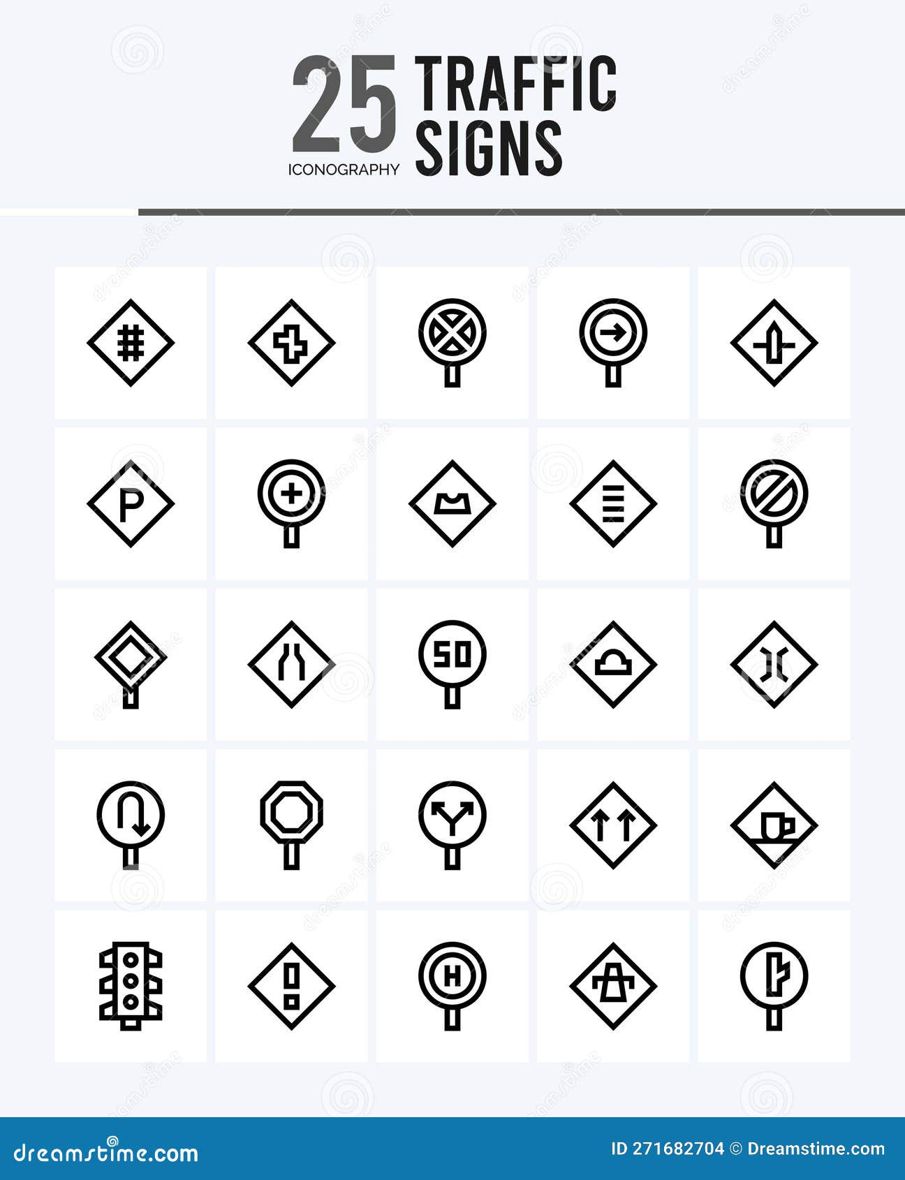 25 Traffic Signs Outline Icons Pack Vector Illustration Stock Vector ...