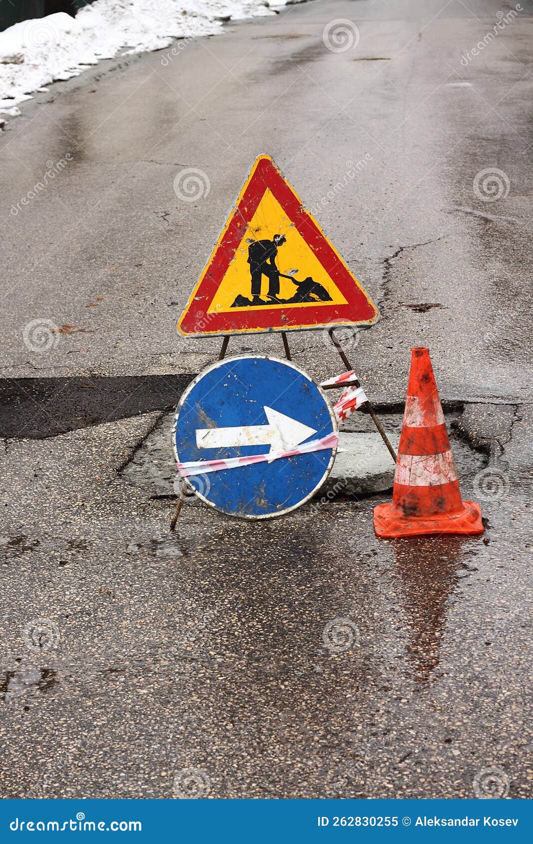 Traffic signs for repair stock image. Image of symbol - 262830255