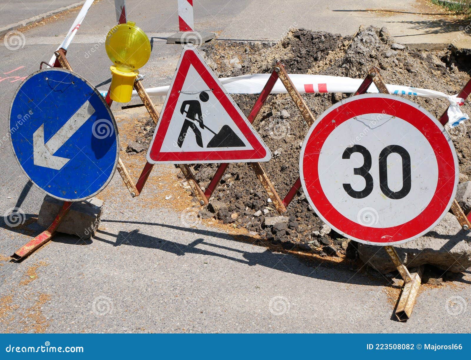 Traffic Signs at the Road Construction Stock Photo - Image of arrow ...