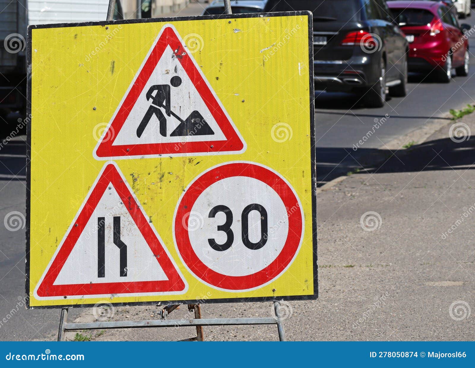 Traffic Signs at the Road Construction Site Stock Photo - Image of ...