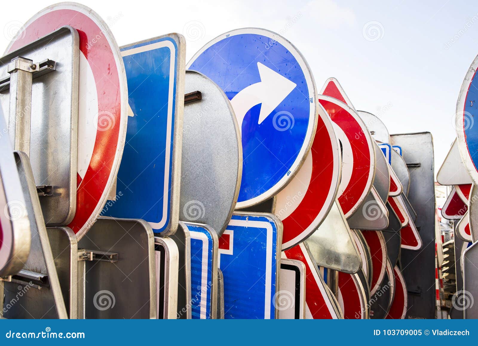 Traffic Signs in Stand, Rack on Service Site. Stock Image - Image of ...