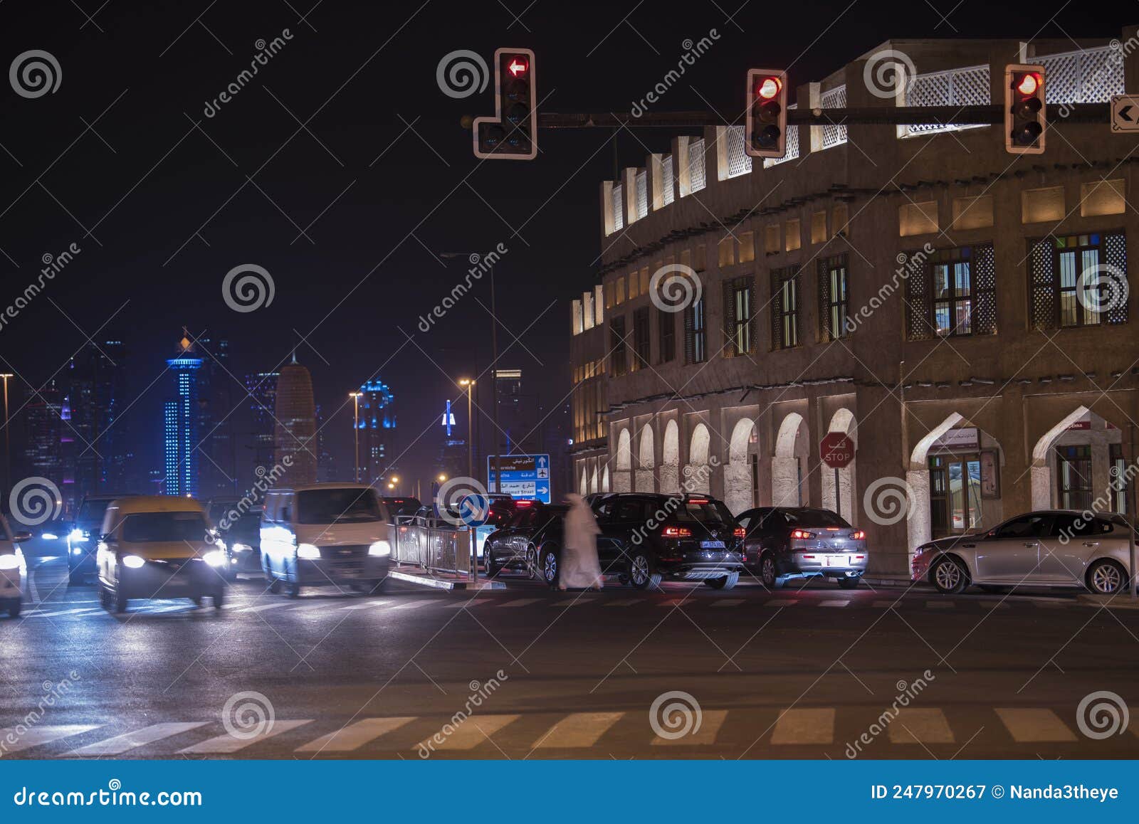 Traffic and Skyline in Doha,Qatar. Editorial Photography - Image of ...