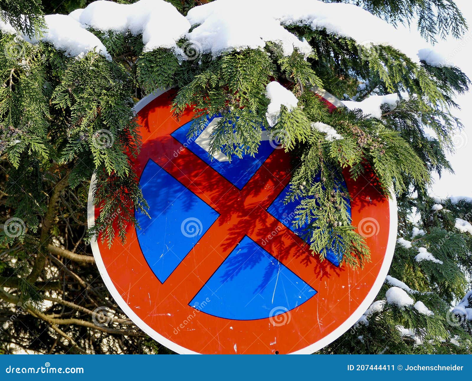 Traffic Stopping Sign with Tree with Snow Cover Stock Image - Image of ...