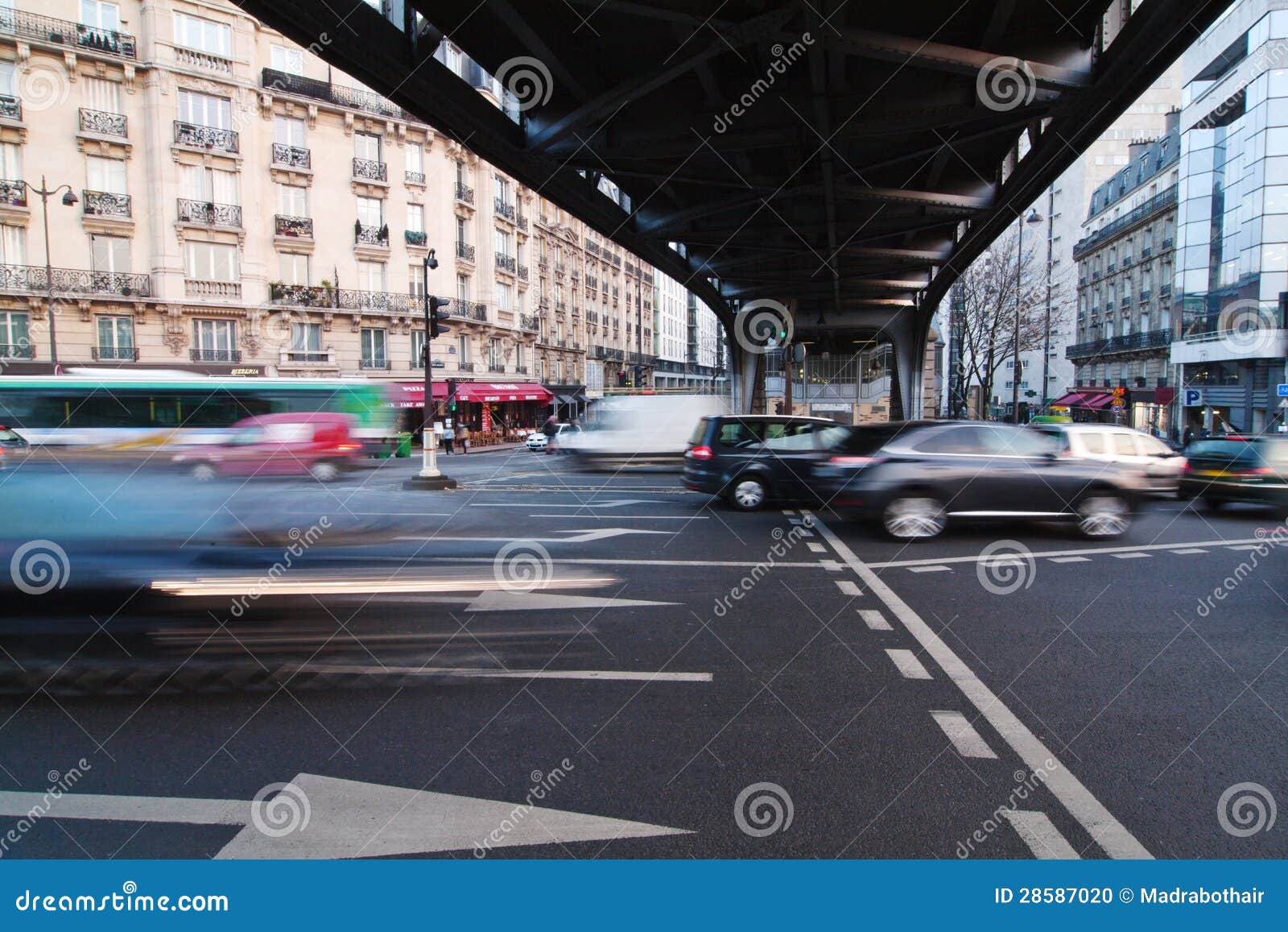 Traffic Under a Bridge in Paris Stock Photo - Image of crossroads ...