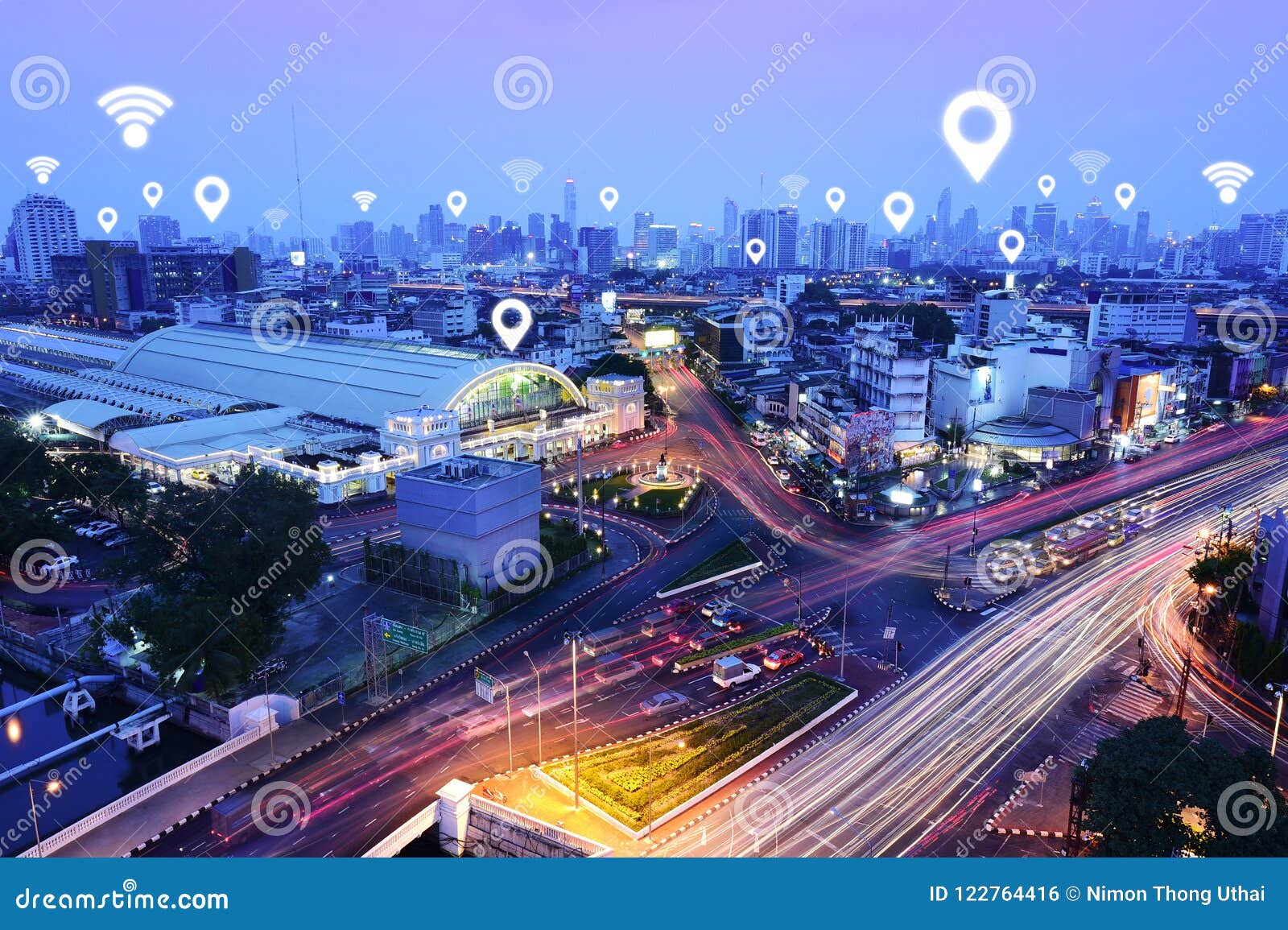 Traffic,vehicles, Wireless Communication Network Stock Photo - Image of ...