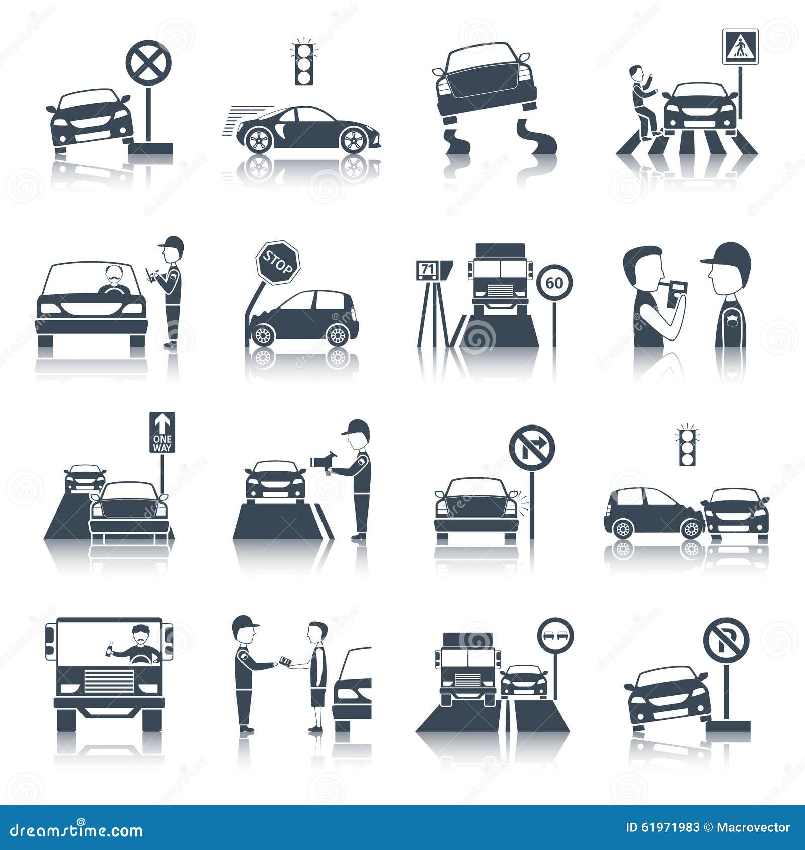 Traffic Violation Icons Set Stock Illustration - Illustration of site ...